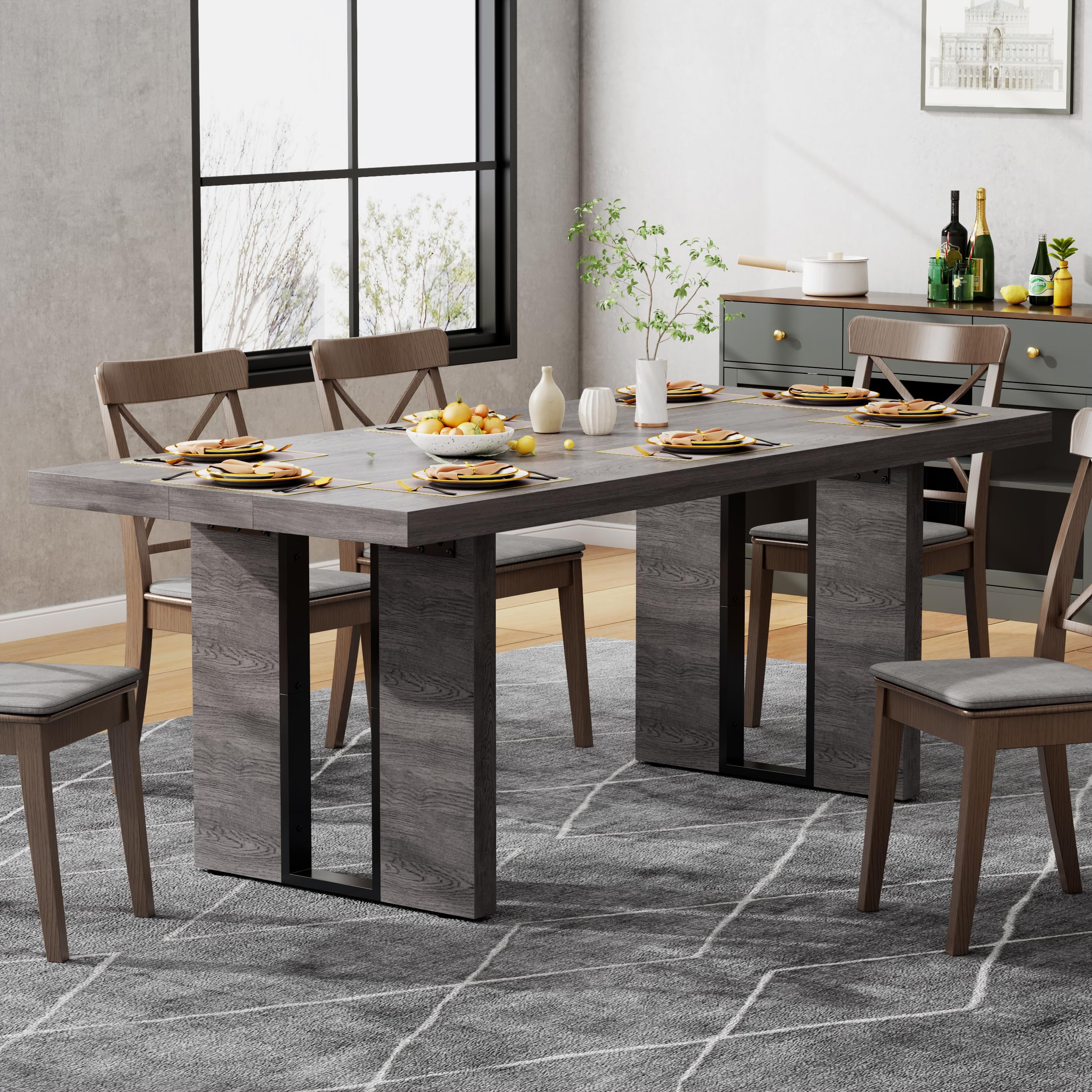 Amazon.com - Loomie 70.8 Inch Dining Table, Rustic Farmhouse Kitchen ...