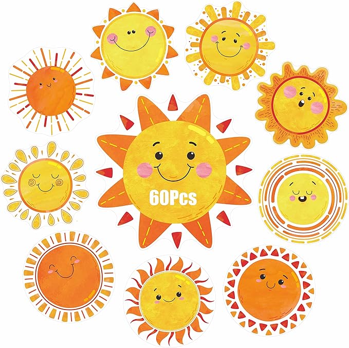 Amazon.com: 60 PCS Sun Cutouts, 10 Designs Bulletin Board Decoration ...
