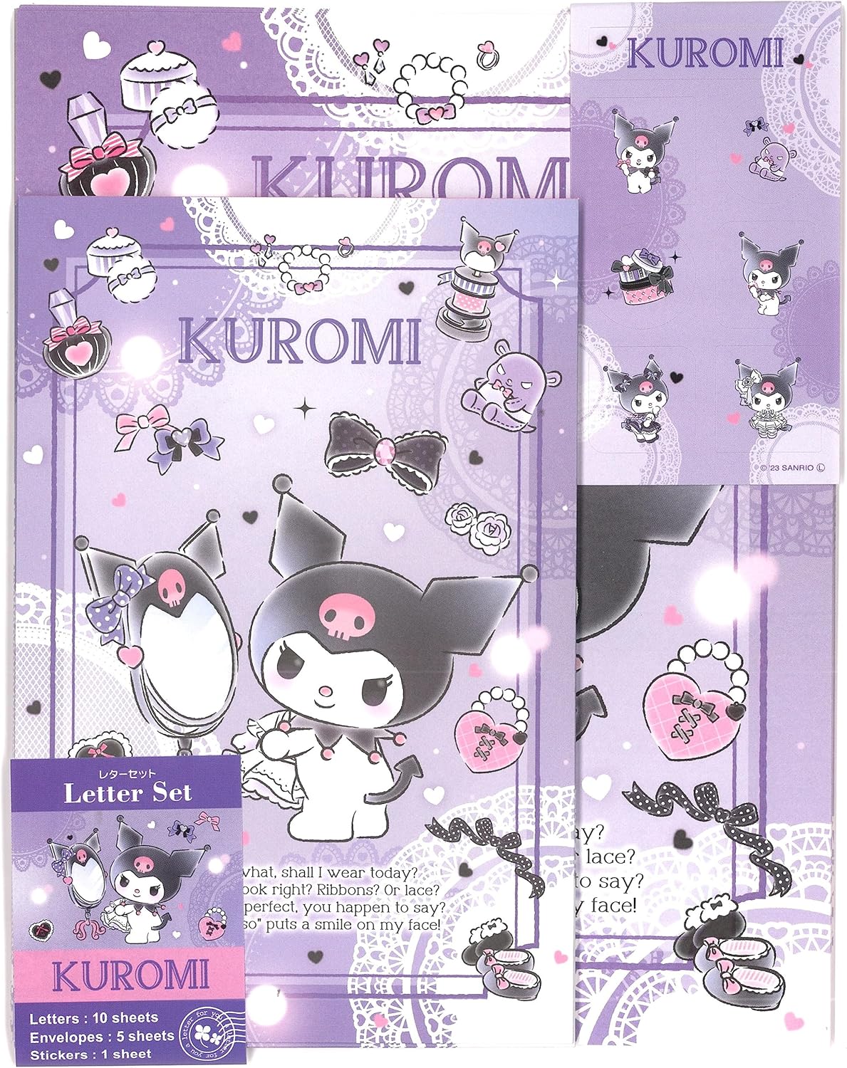 Amazon.com: Yamanoshigyo Sanrio Kuromi Letter Set 10 Writing Paper + 5 ...