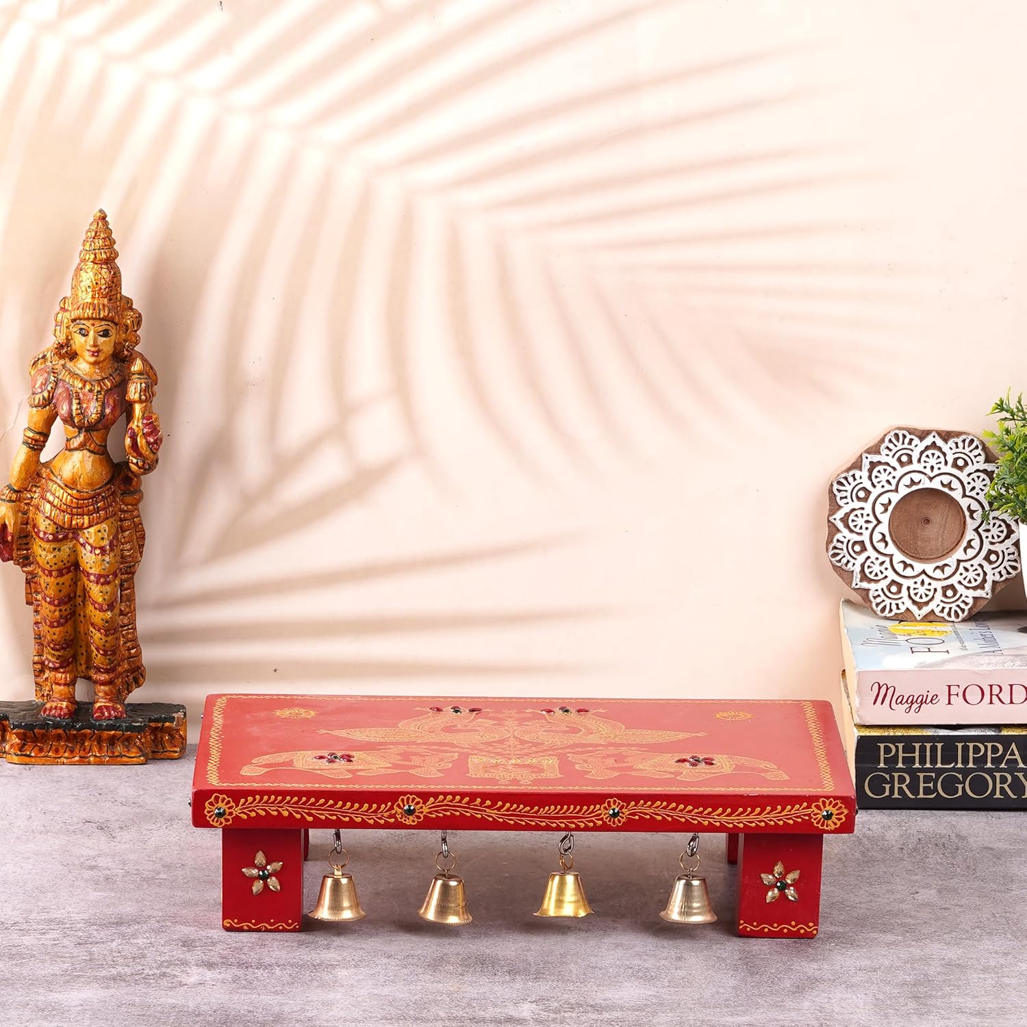 Sanwre Wooden Crafts (12x8x3), Home Decorative Wooden Puja Chowki Patla ...