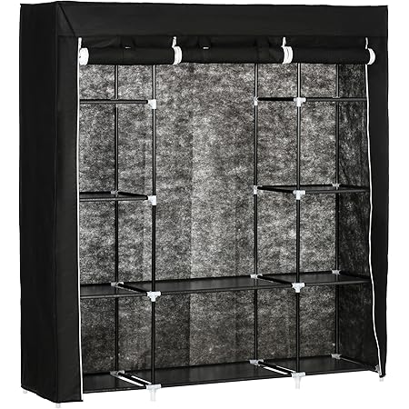 HOMCOM Fabric Wardrobe, Portable Wardrobe with 10 Shelves, 1 Hanging ...