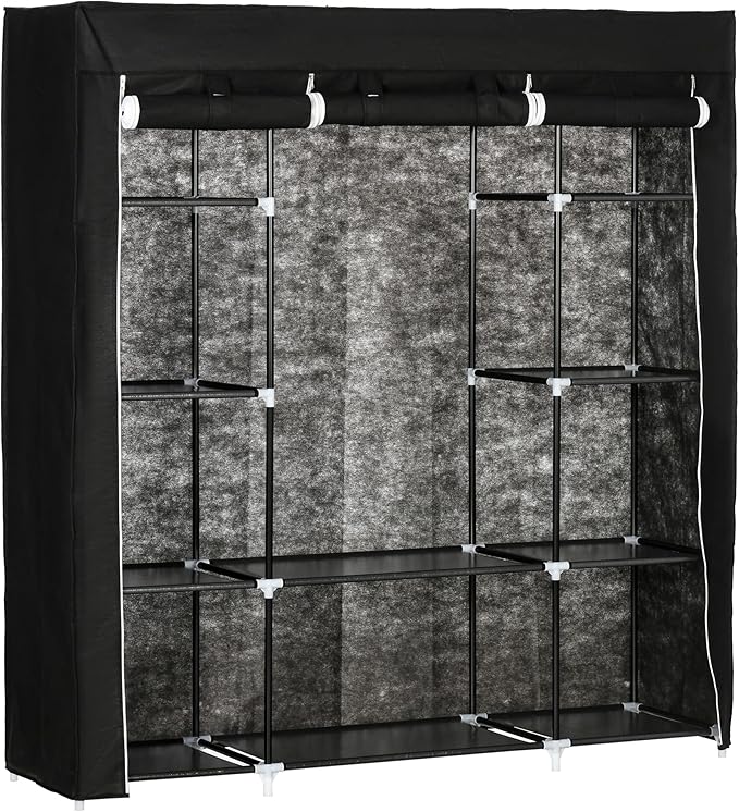 HOMCOM Fabric Wardrobe, Portable Wardrobe with 10 Shelves, 1 Hanging ...