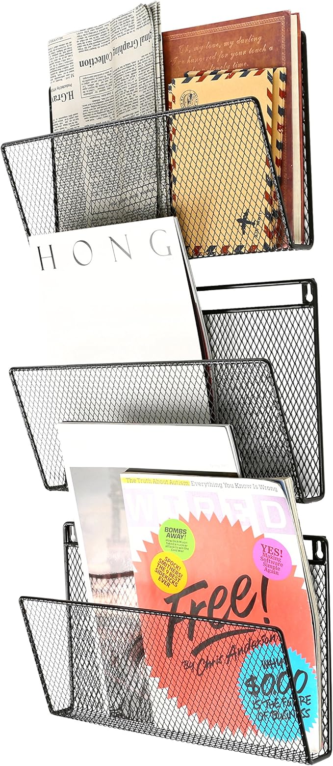 Amazon.com: MyGift Set of 3 Modern Black Metal Mesh Wall Mounted ...