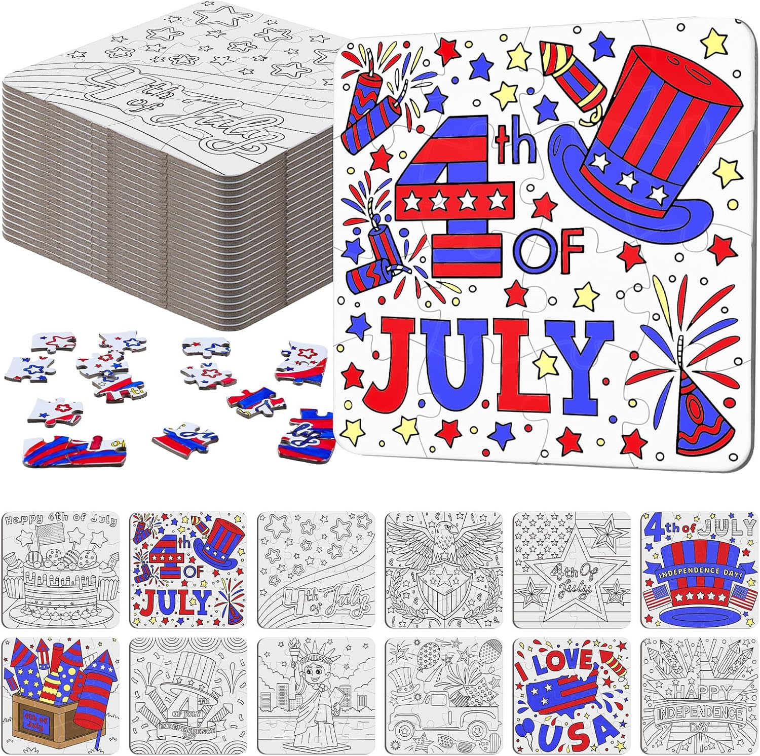 Amazon.com: Realspring 24 Pack 4th of July Patriotic Color Your Own ...