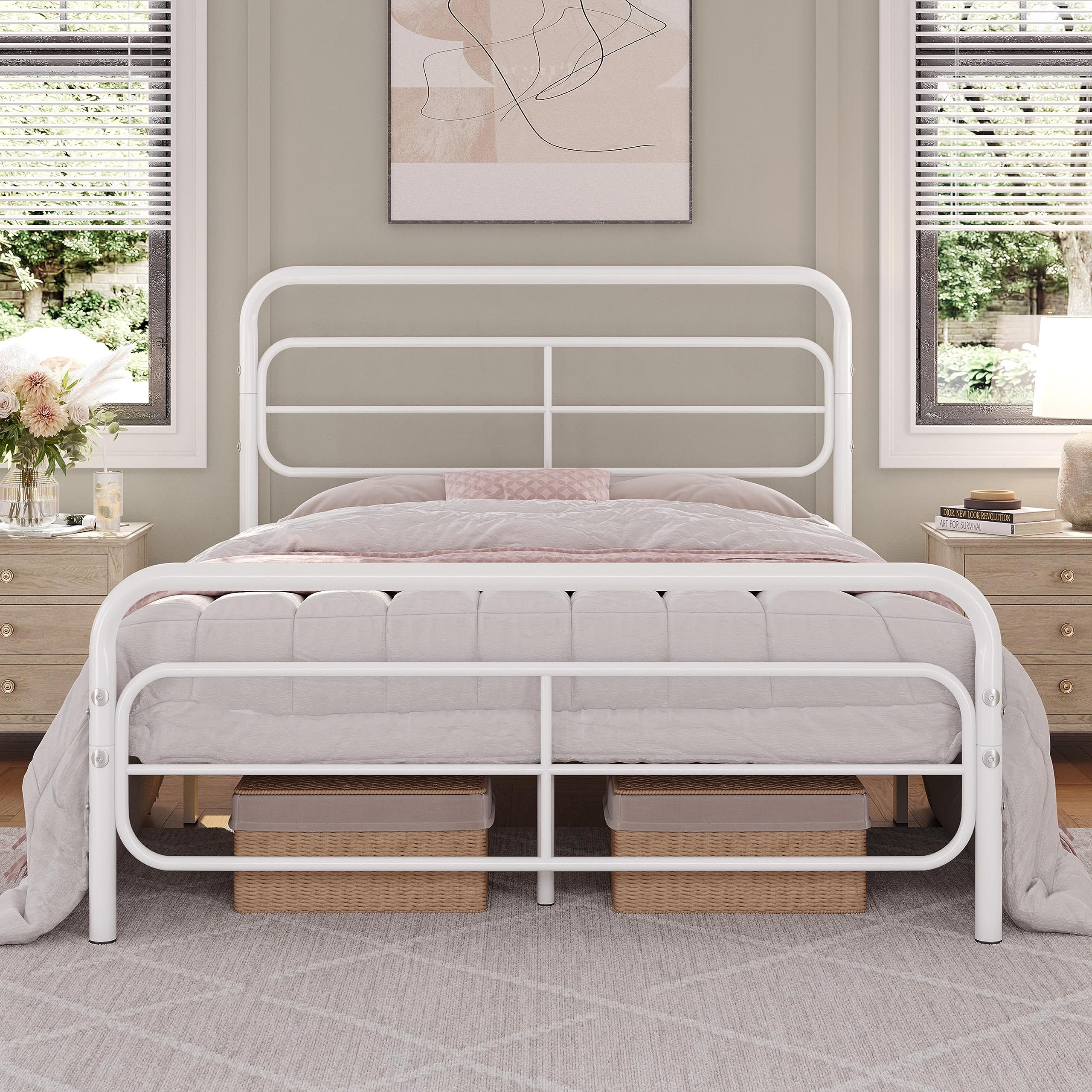 Buy Yaheetech 4ft6 Double Bed Frames Modern Metal Platform Bed with ...