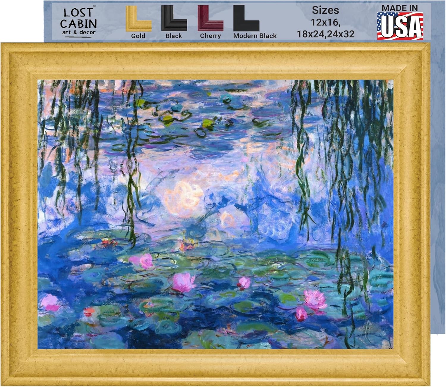 Amazon.com: Lost Cabin Water Lilies by Claude Monet | Canvas in Gold ...
