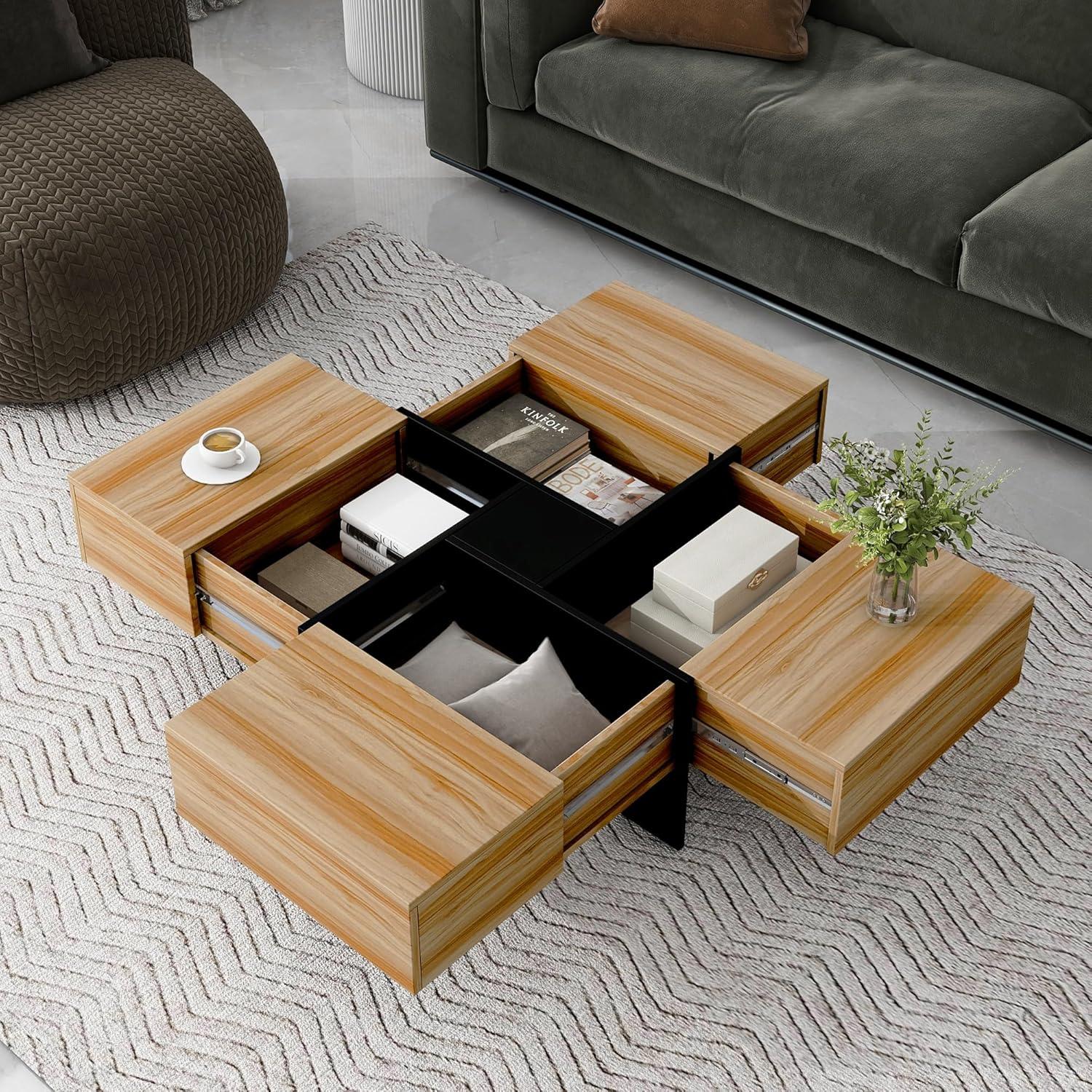 Amazon.com: Polibi 31.5"x 31.5" Square Coffee Table with 4 Hidden ...