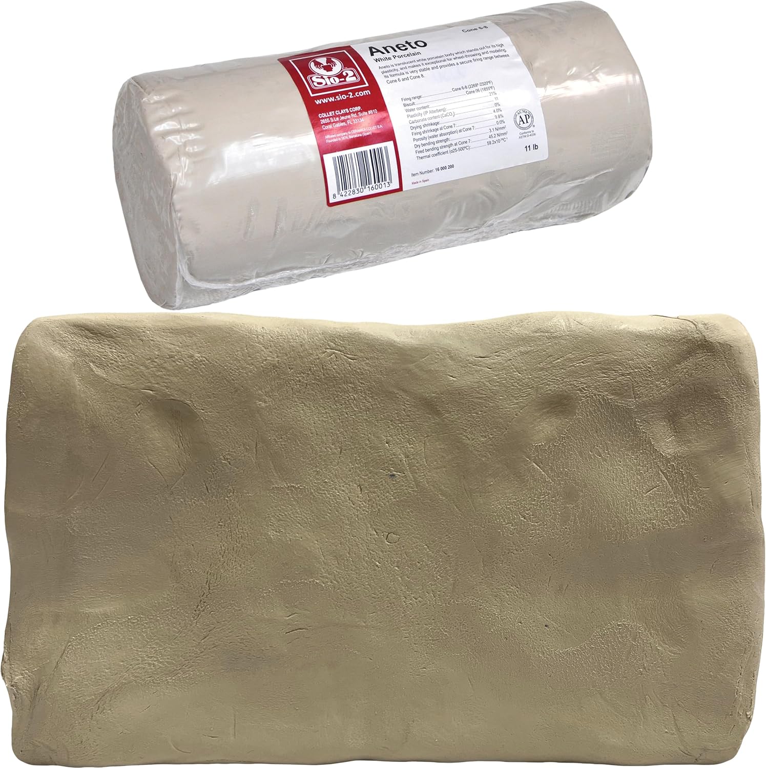 Aneto White Porcelain Pottery Clay, 11 lb (5 kg) Kiln-Fired Clay for ...