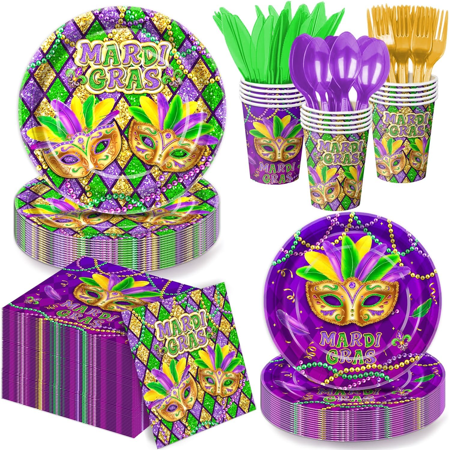 Amazon.com: QIYANPAX Mardi Gras Decorations Plates and Napkins Set ...