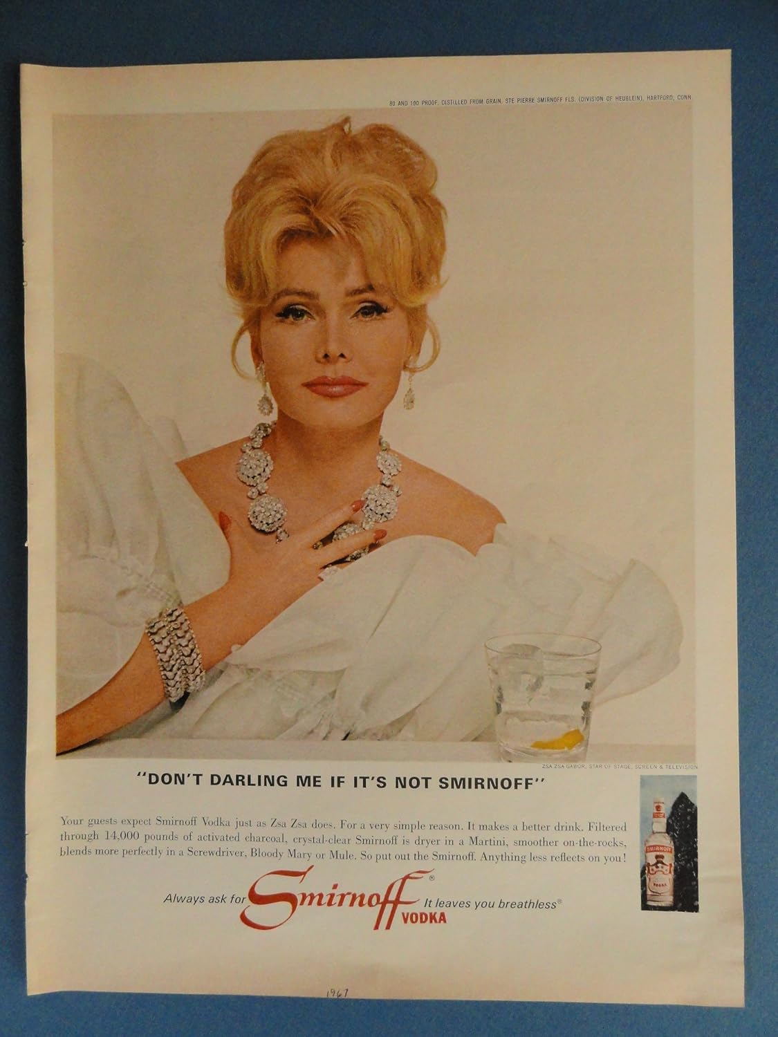 Amazon.com: Zsa Zsa Gabor ad for Smirnoff Vodka -original 1967 magazine ...