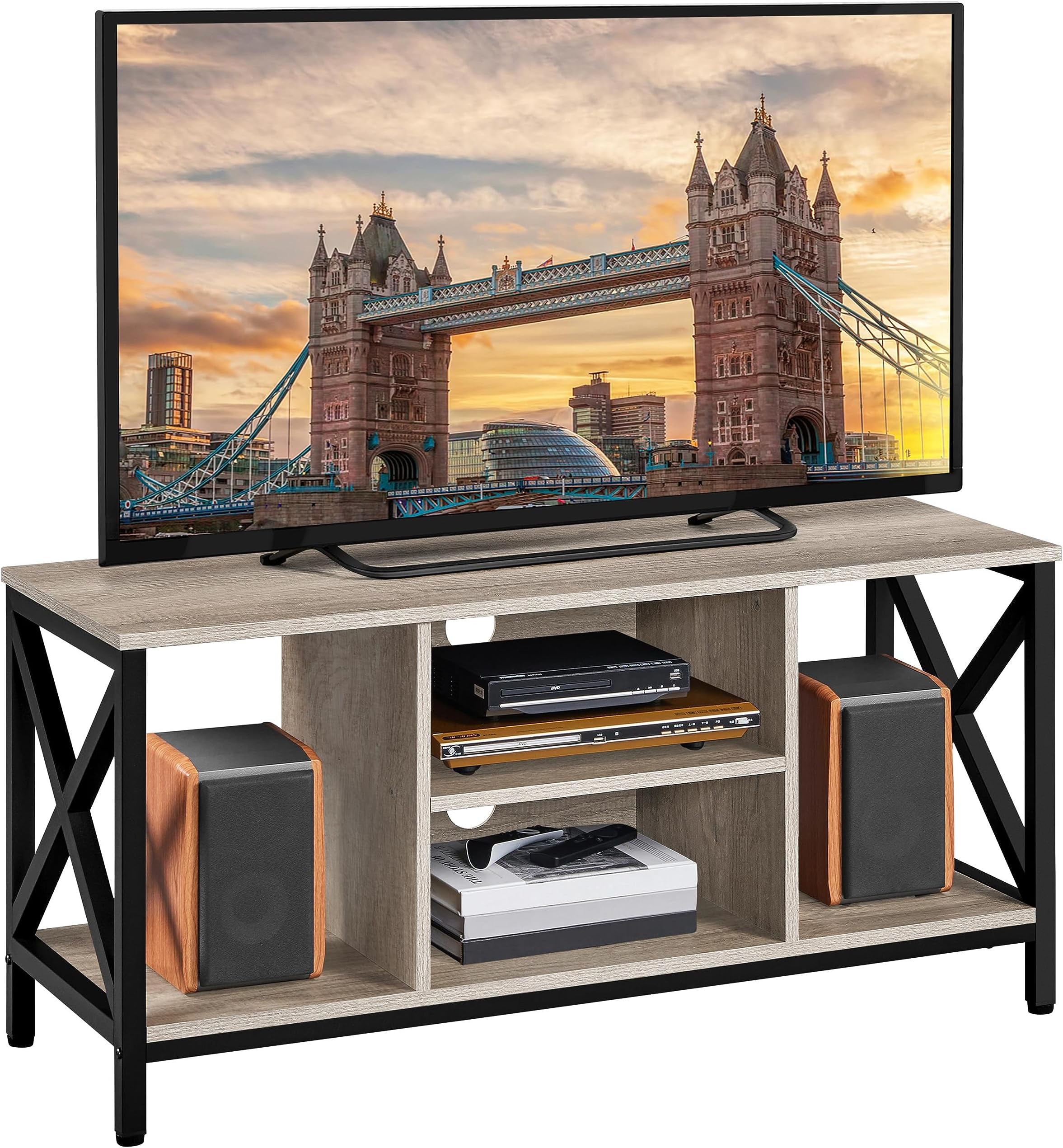 Home Source Compact TV Stand Television Cabinet Metal Handles and Legs ...