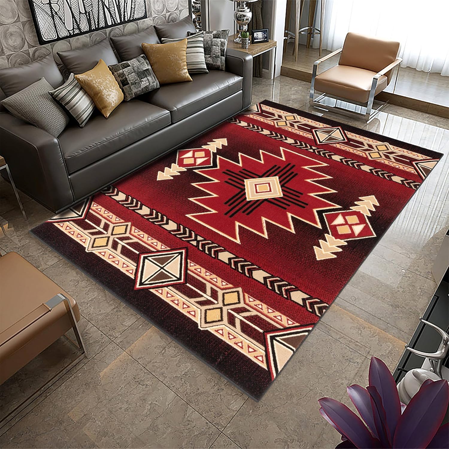 Amazon.com: PDENZG Southwest Area Rug, 5x7ft,Rustic Aztec Series Rug ...