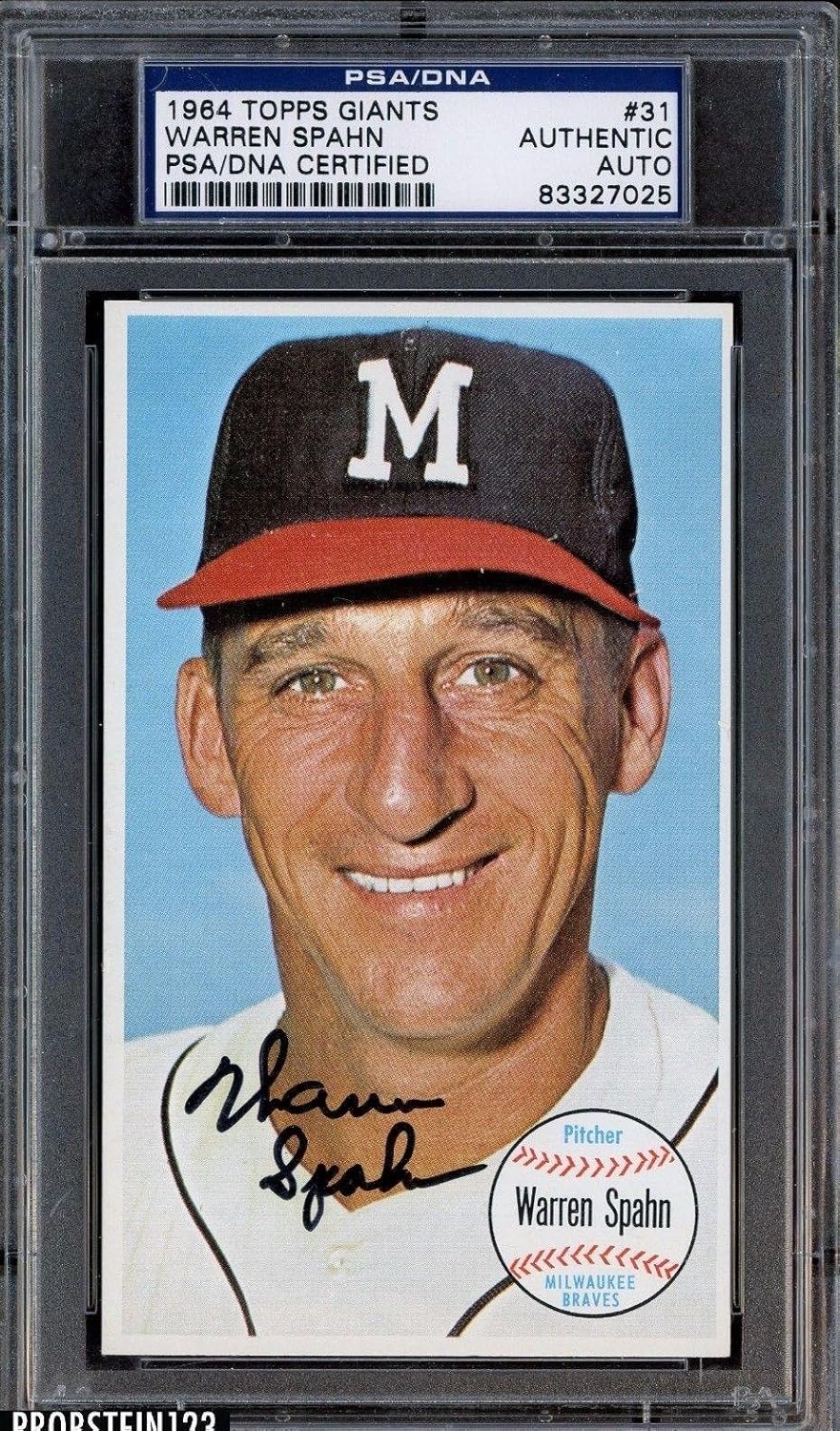 Warren Spahn Signed 1964 Topps Giants AUTO Certified Stock Photo - PSA ...