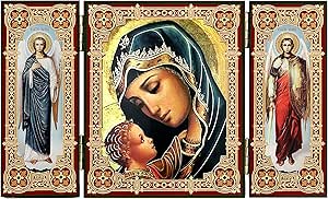 Amazon.com: Madonna and Child Icon Triptych, Gold Foil Icon With Archangels Saint Michael and ...