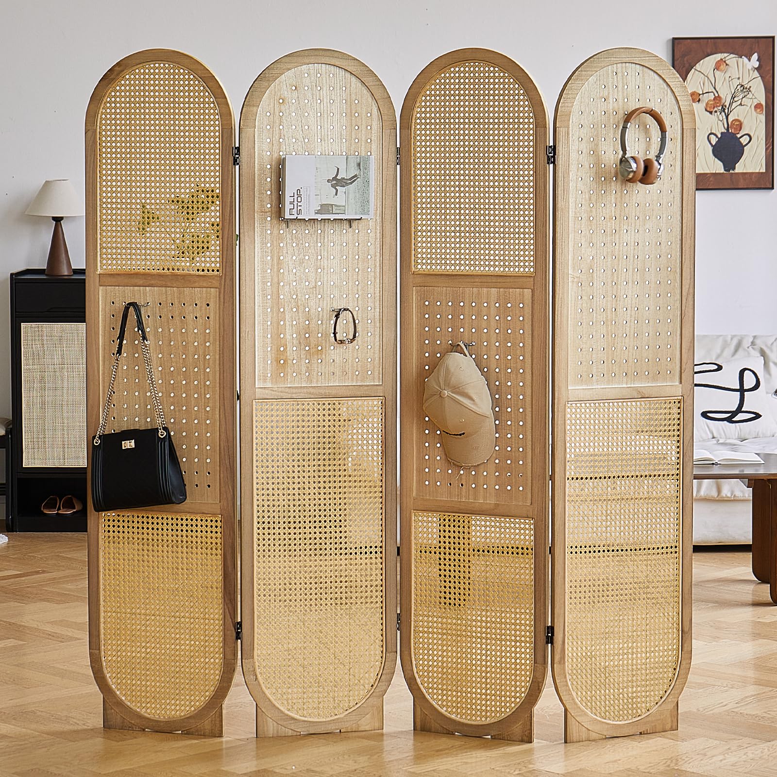 4 Panel Rattan Folding Screen Room Divider, Privacy Cote DIvoire