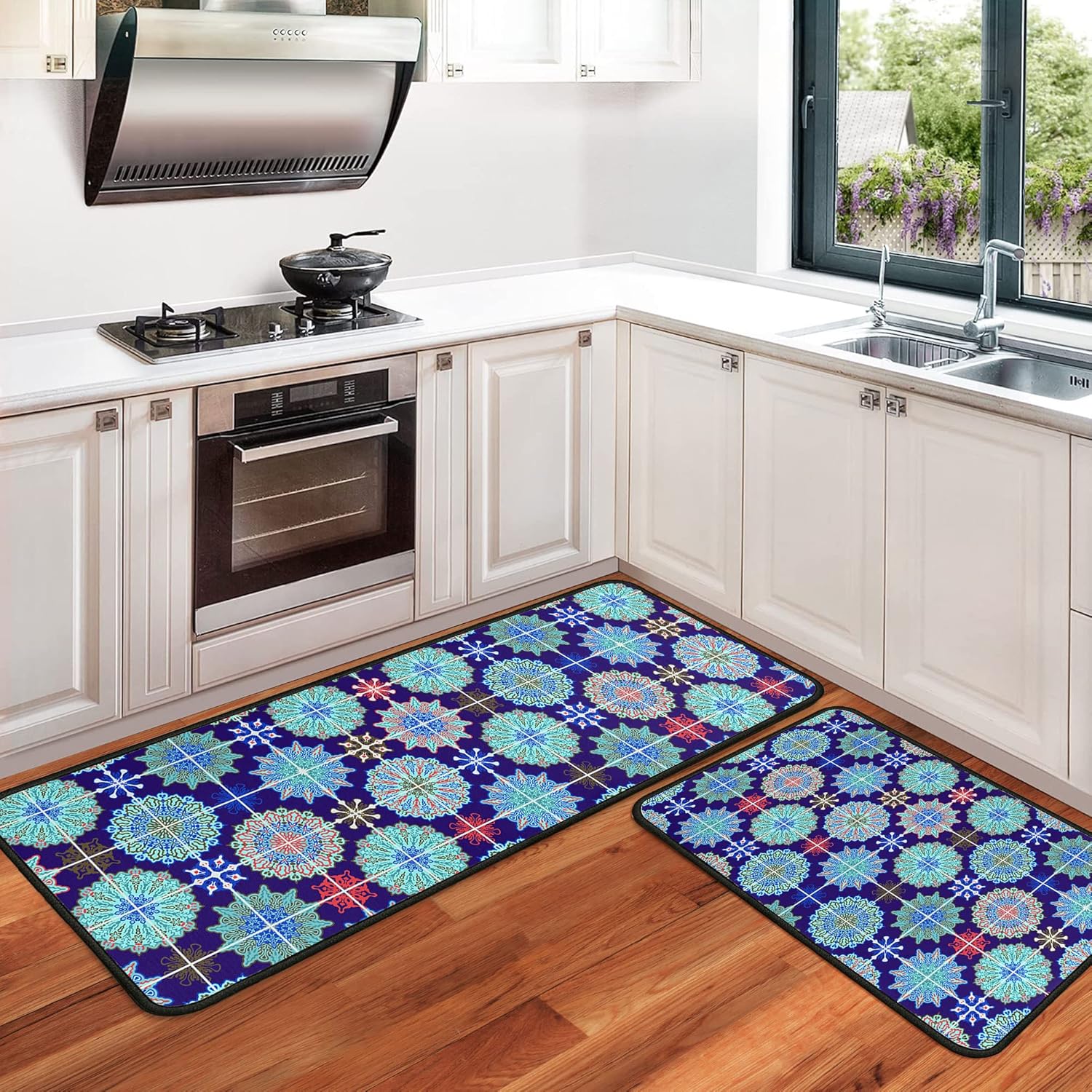 Amazon.com: Kitchen Rugs and Mats Set of 2 PCS, Blue Kitchen Rug ...