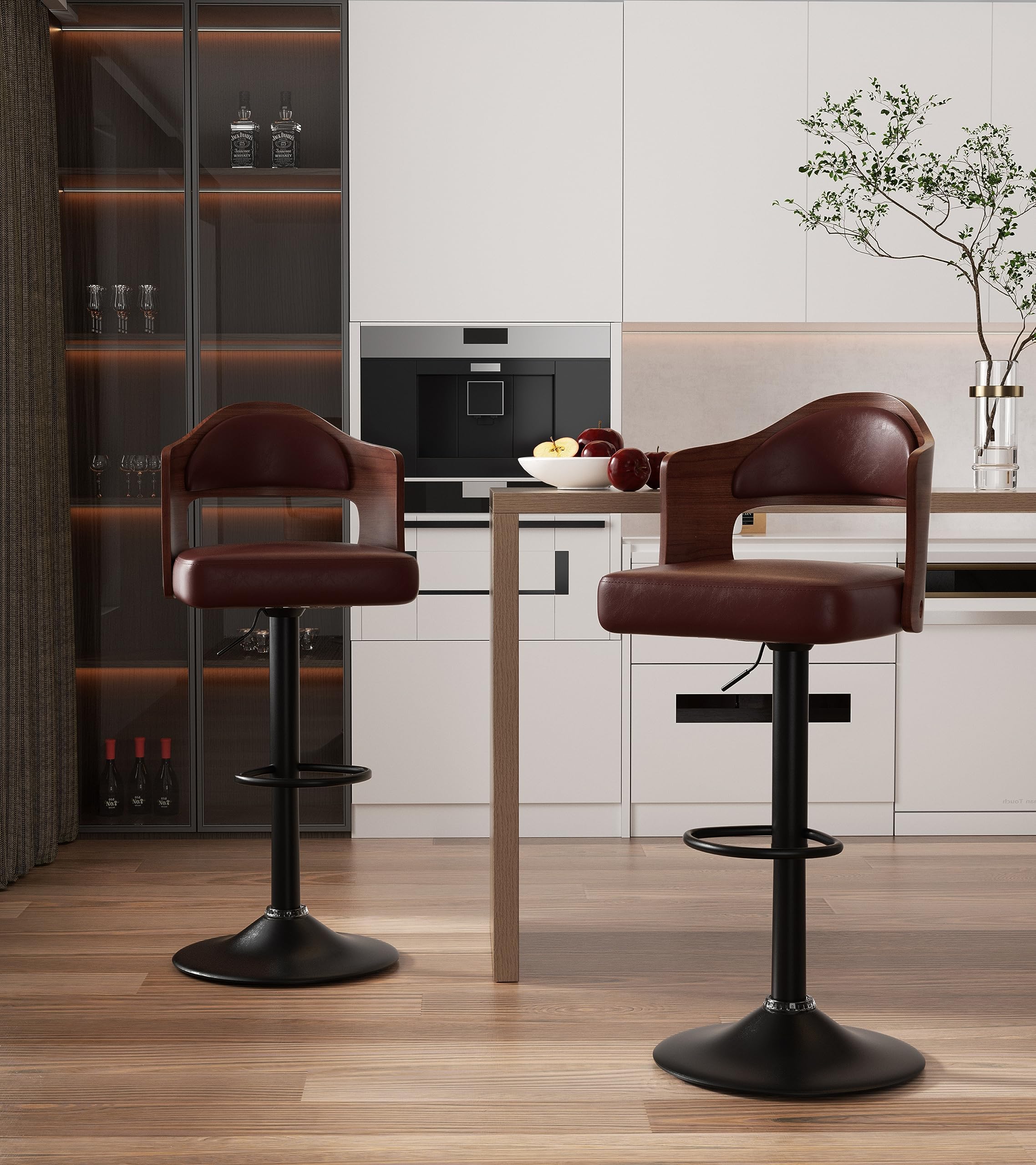 Nalupatio Swivel Bar Stools Set of 2，Seat Adjustable Wooden Barstools ...