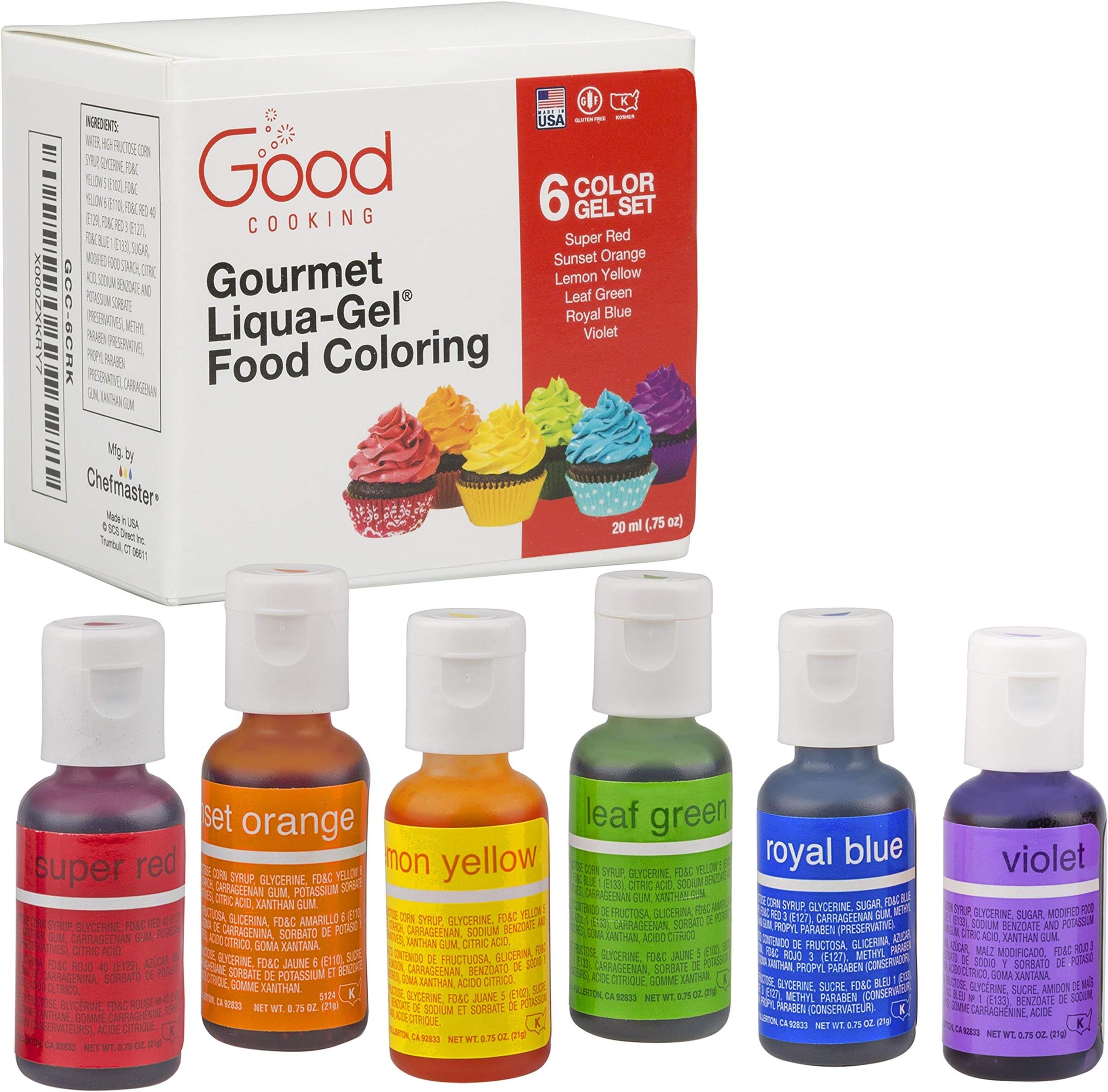 Amazon.com : 6 Color Cake Food Coloring Liqua-Gel Decorating Baking ...