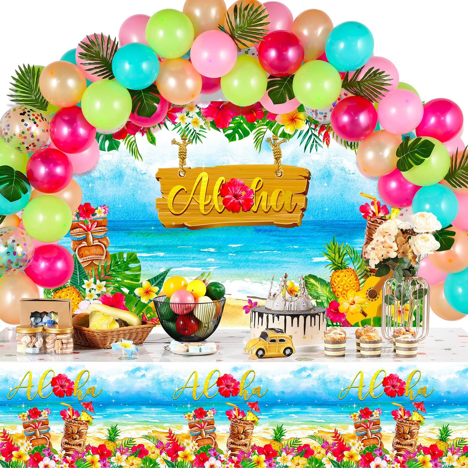 Amazon.com: 180Pcs Hawaiian Luau Party Decorations Pack,Tropical Beach ...