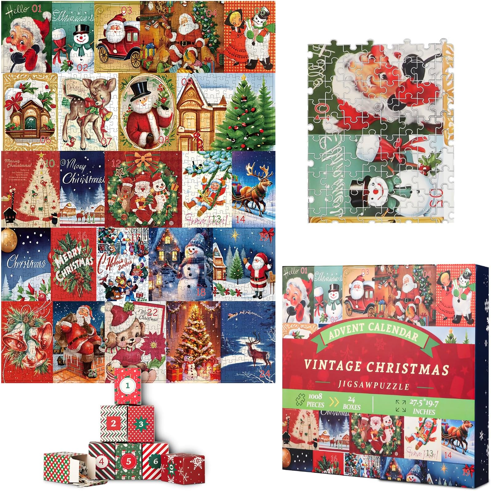 Amazon.com: Advent Calendar 2024 Christmas Jigsaw Puzzles, Christmas Countdown Calendar for Kids ...