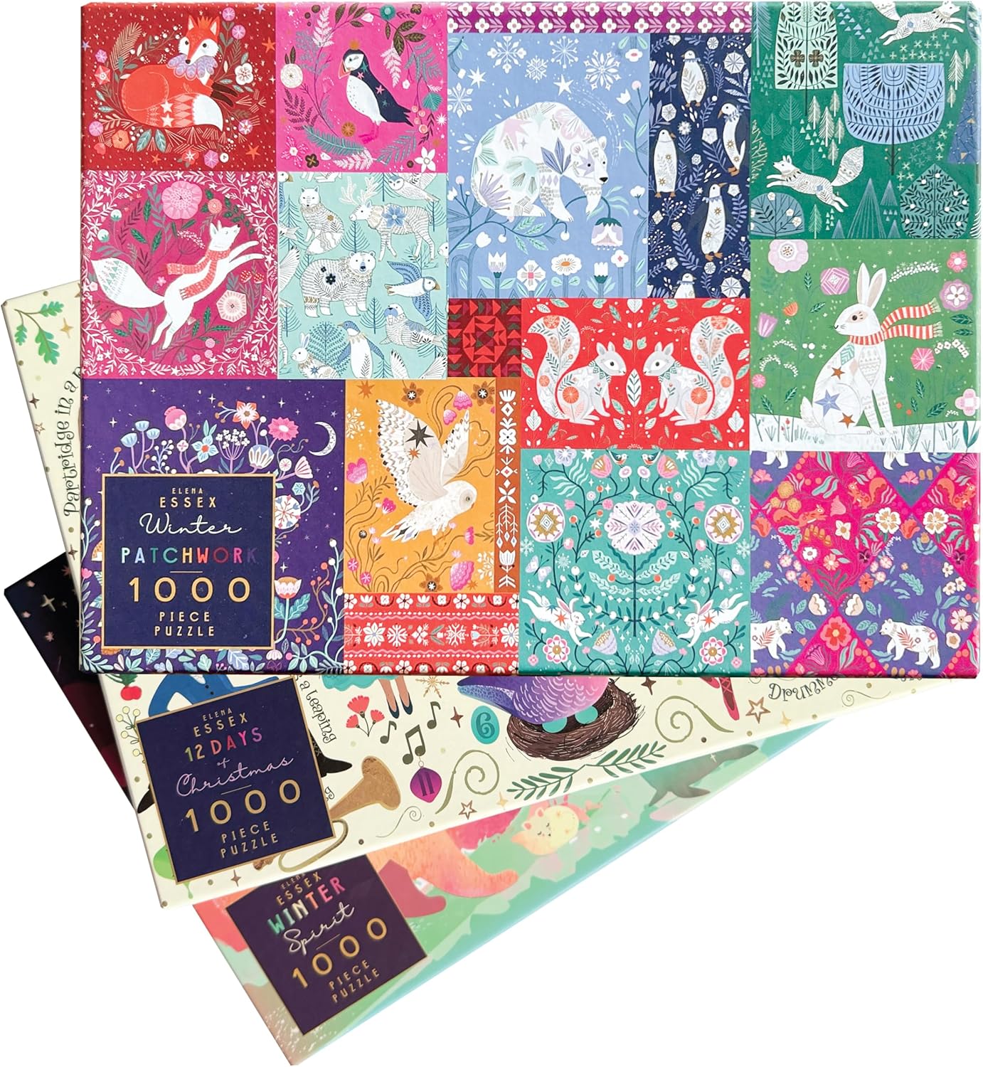 Amazon.com: 3X 1000 Piece Christmas Puzzle Bundle - Winter Patchwork ...