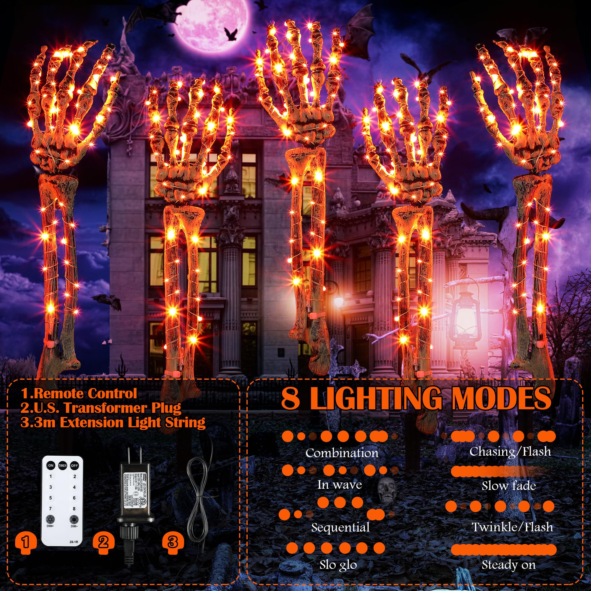 Halloween Decorations, 5 Pack Lighted Skeleton Arm Stakes, 10 ft 150 ...