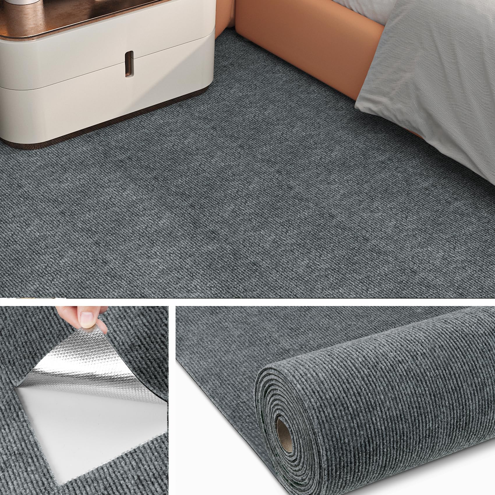 Livelynine Self Adhesive Carpet Runner Light Grey 60CMx400CM Peel and ...