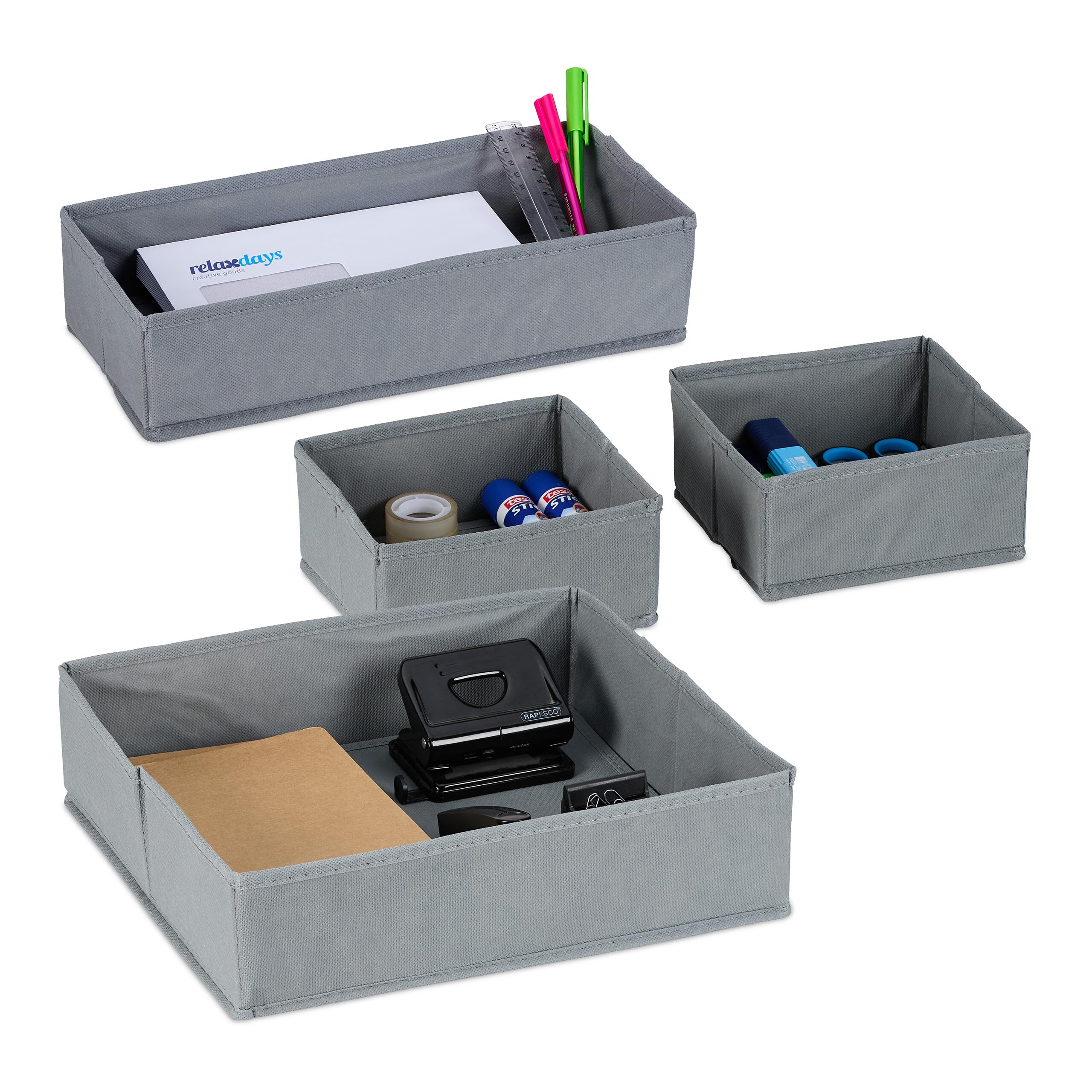 Amazon.com: Relaxdays Non-Woven Drawer Organiser, 4-Piece Desk ...