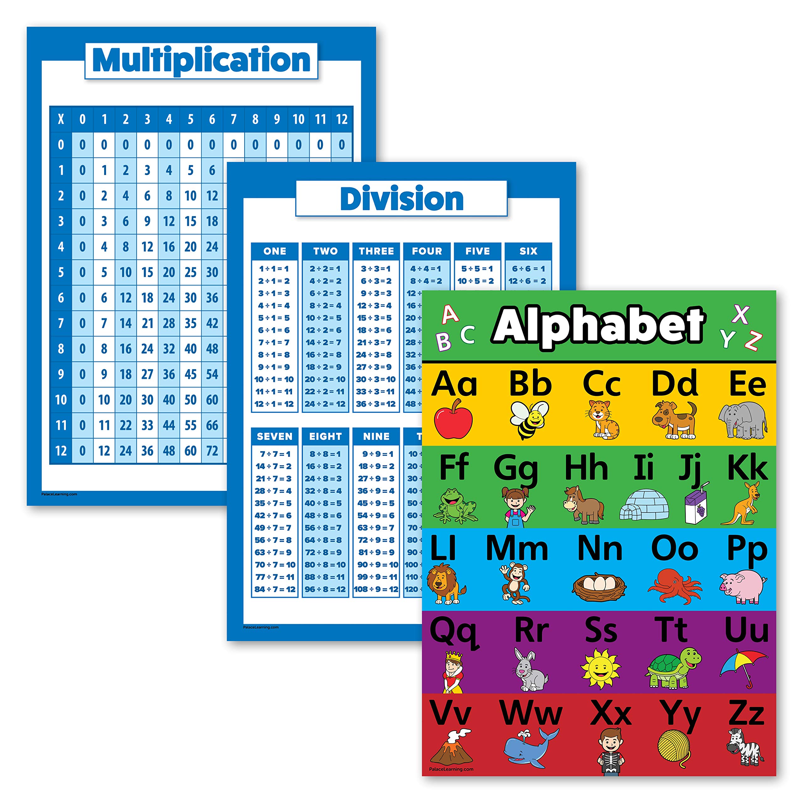 3 Pack Multiplication Table Poster Division Abc Alphabet Chart ...