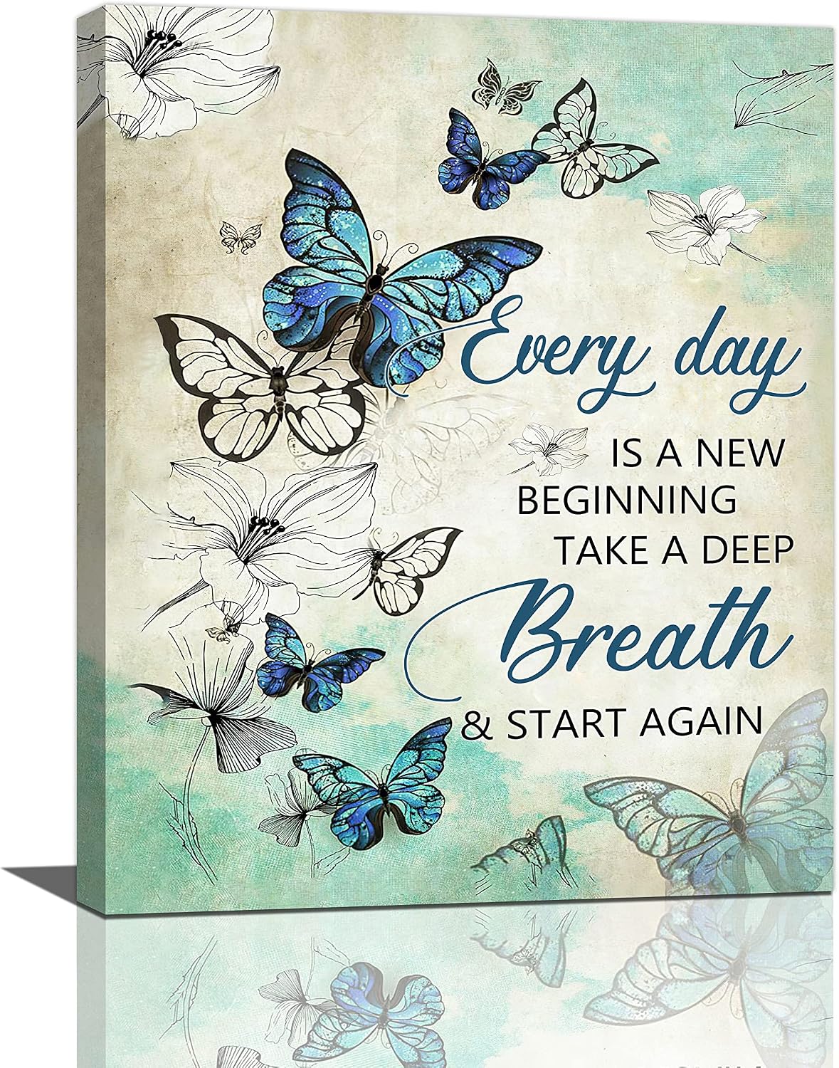 Amazon.com: Farmhouse Floral Wall Decor - Teal Butterfly Canvas Prints ...
