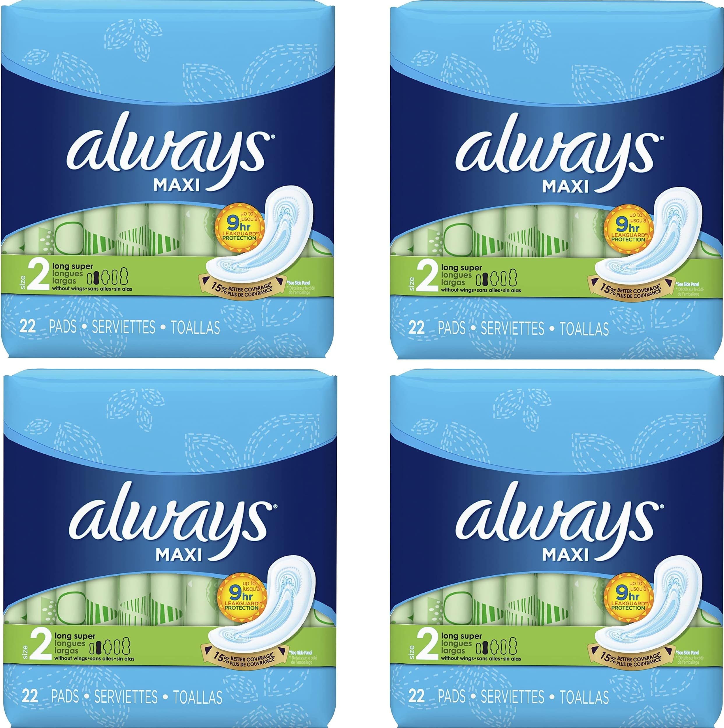 Amazon.com: Always Maxi Size 1 Regular Pads Without Wings Unscented, 24 ...