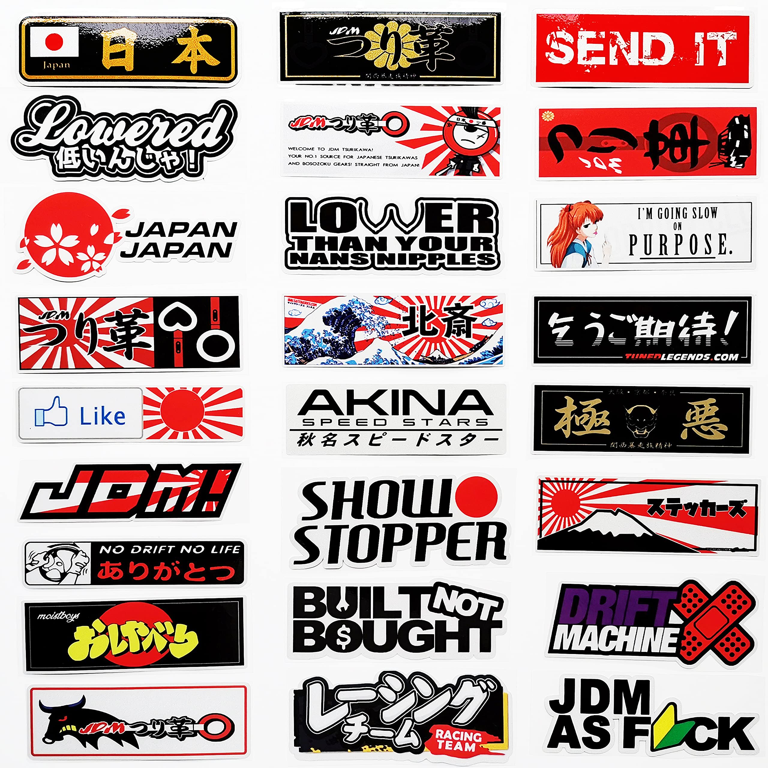 38Pcs Cool JDM Decal Tuner Stickers Drift Japanese Car Rising Sun ...