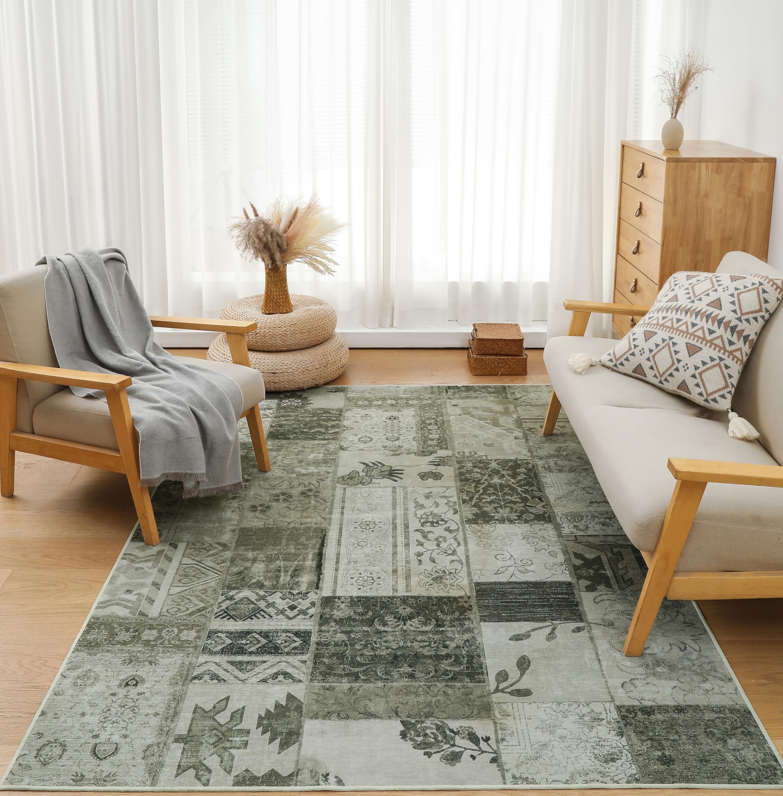 Amazon.com: Weaverlane Sage Green Washable Area Rug with Non-Slip ...