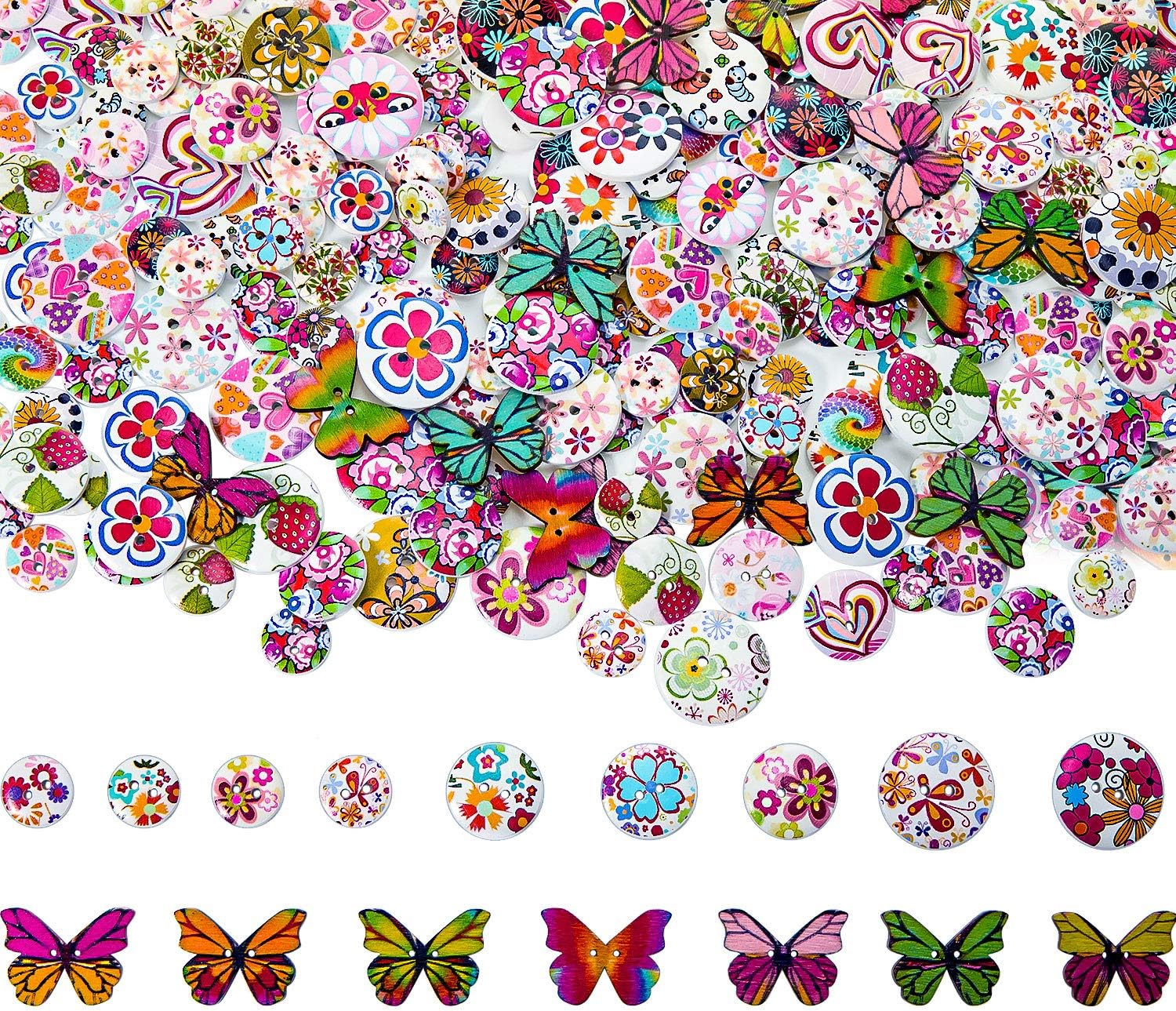 Amazon.com: 100Pcs Mixed Pattern Vintage Flower Wooden Buttons 3/4 Inch ...