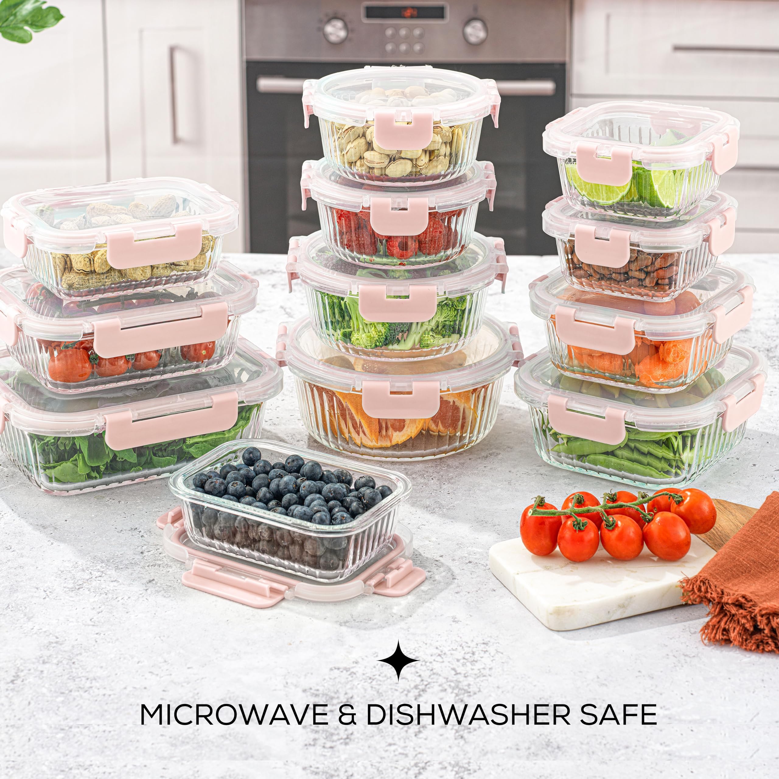 Snapklik.com : JoyJolt 24pc Fluted Glass Storage Containers