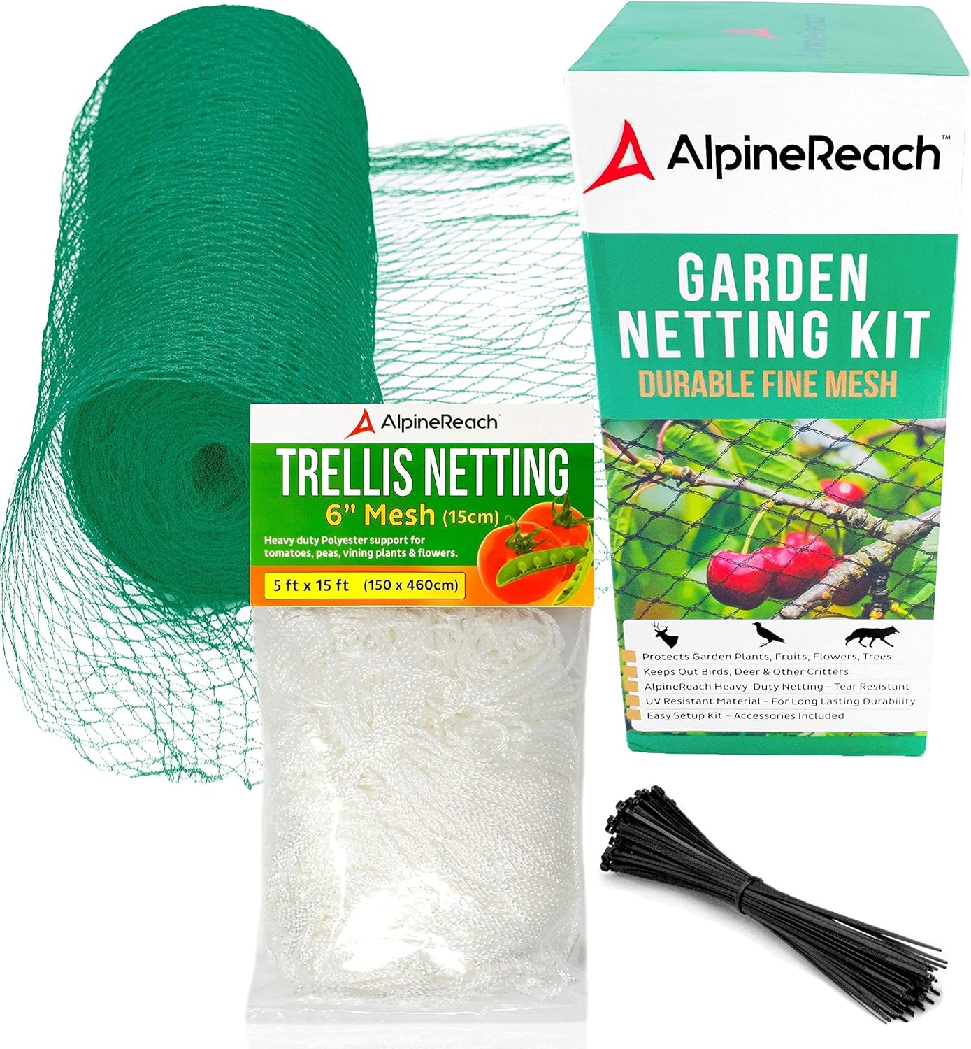 Amazon.com : AlpineReach Garden Netting Kit 7.5 x 65 Feet Green & 5 x ...