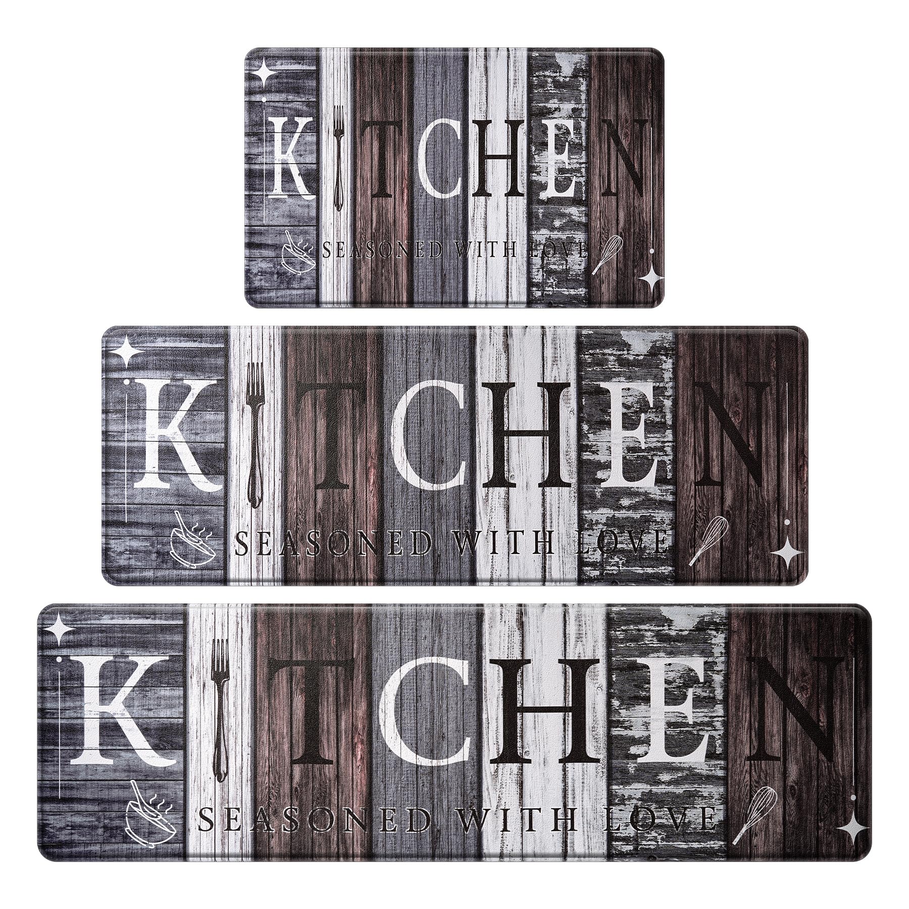 Amazon.com: CHICNOOK Farmhouse Kitchen Mats for Floor Set of 3, Wooden ...