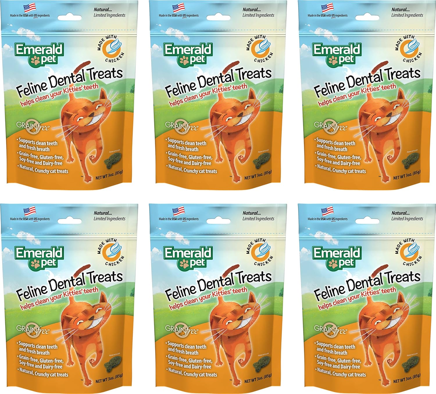 Amazon.com : Emerald Pet 6 Pack Feline Dental Treats, 3 Ounces Each ...