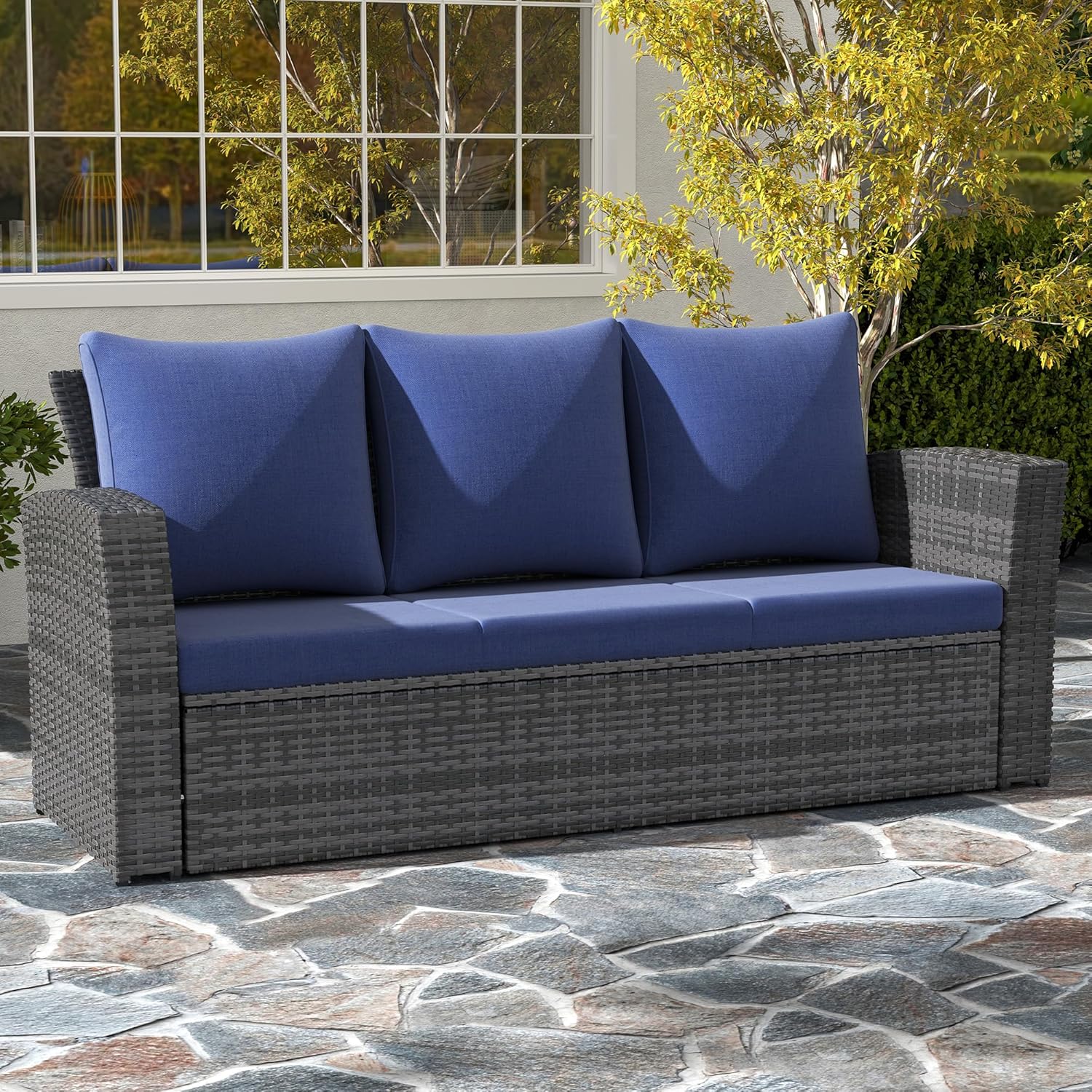 Amazon.com : Wisteria Lane All Weather Wicker Patio Couch, 3 Seats ...