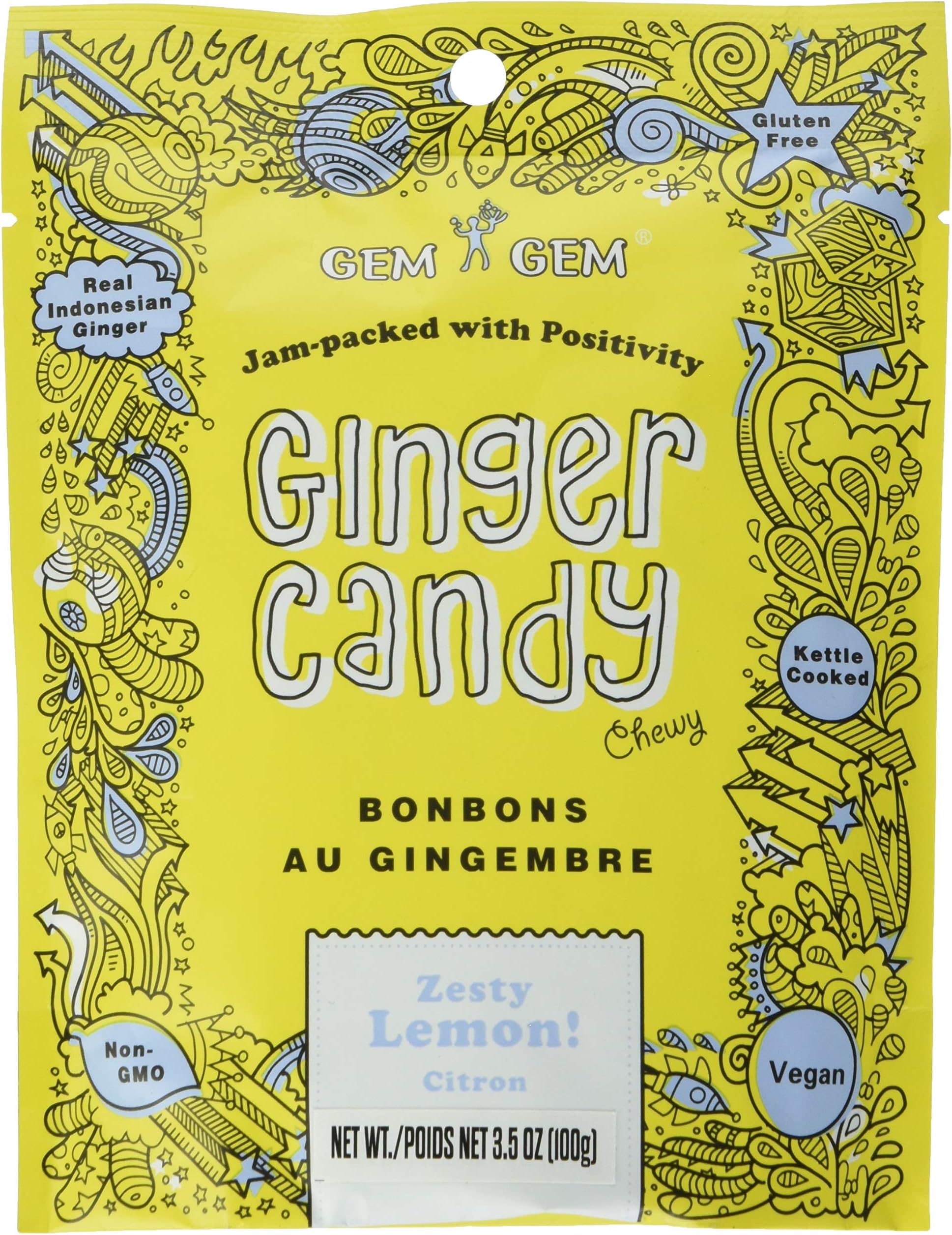 Amazon.com : Gem Gem Zesty Lemon! Ginger Candy, 2 lb Bag in a BlackTie ...