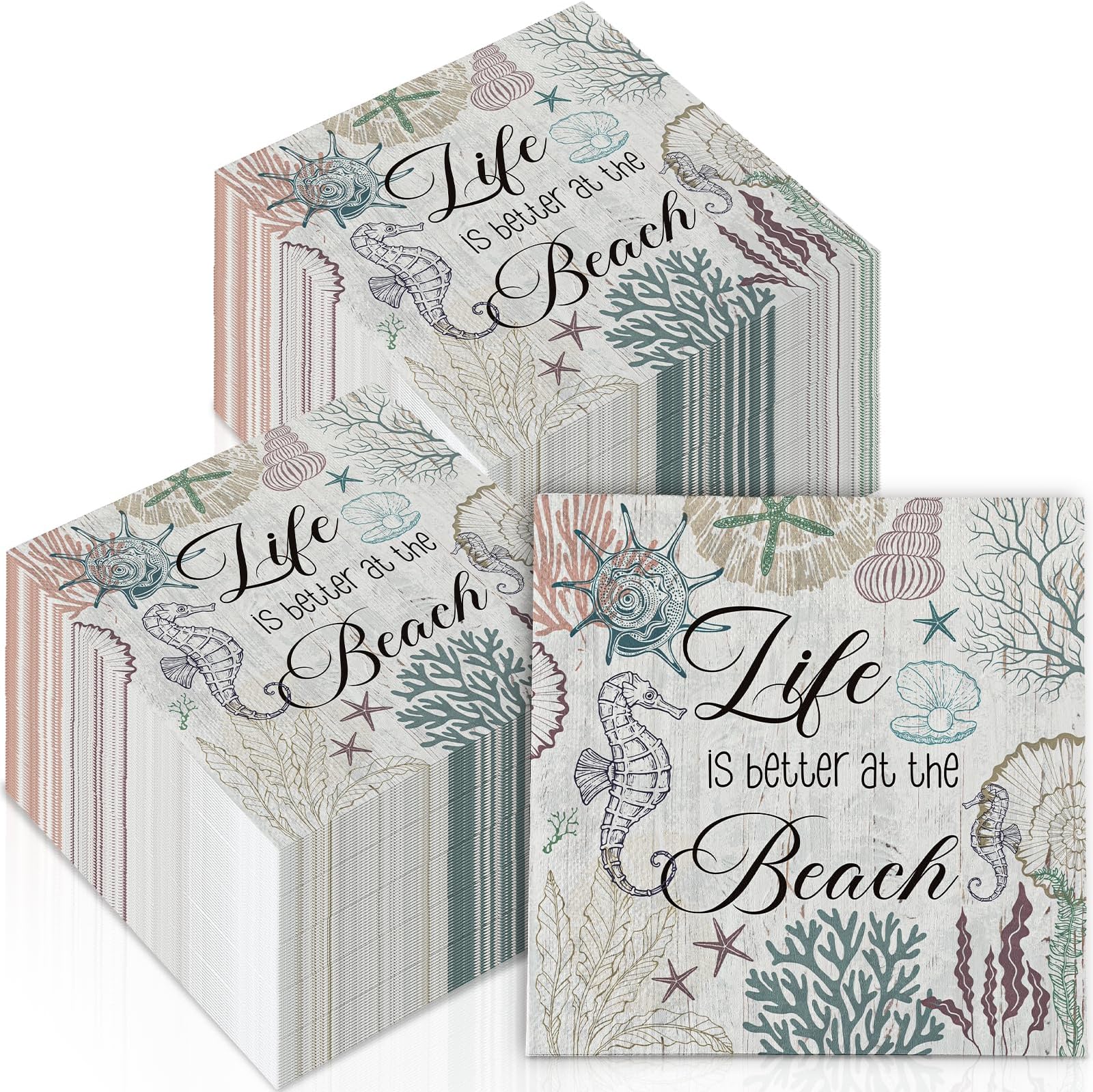 Amazon.com: 100 Starfish and Seashells Cocktail Beverage Napkins ...