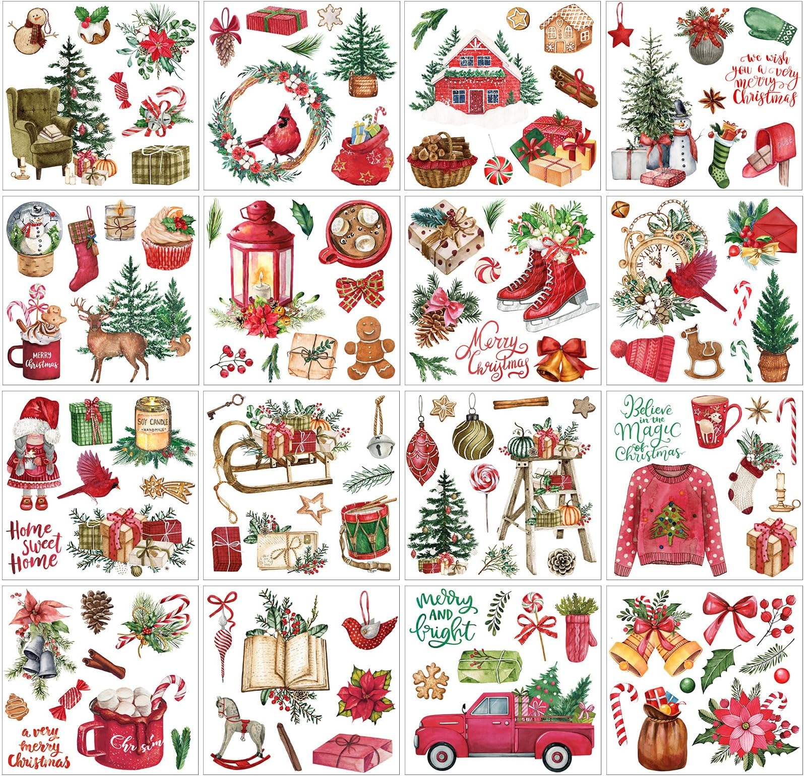 Amazon.com: Harloon 16 Sheets Christmas Rub on Transfers for Crafts and ...