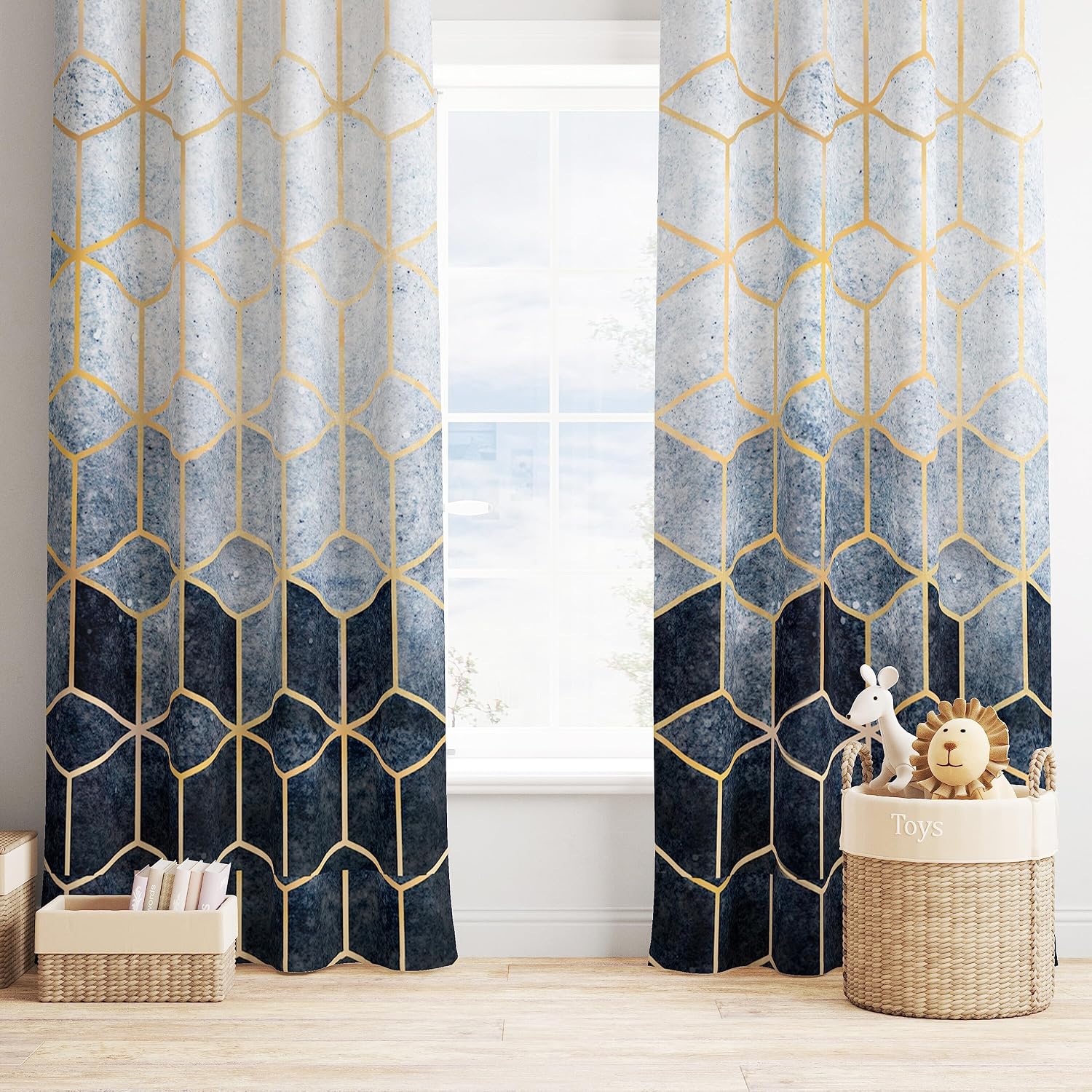 Amazon.com: Geometric Marble Curtains, Navy Blue Gold Abstract Geometry ...