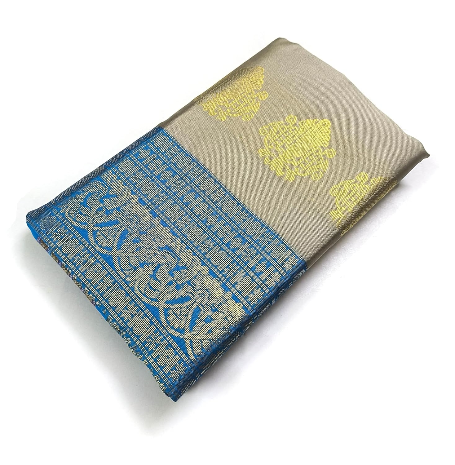 Buy Traditional Bomkai silk sari with golden work on blue border over ...