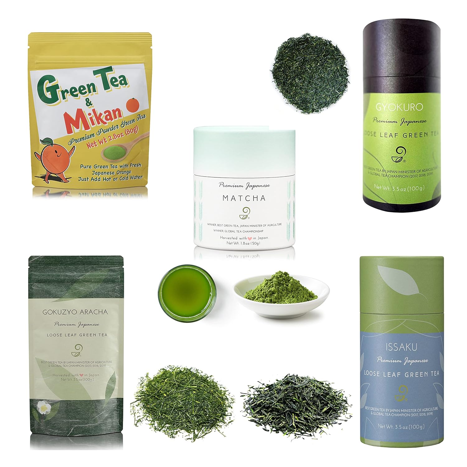 Amazon.com: Matcha, Issaku, Gyokuro, Gokuzyo Aracha and Powder Green ...