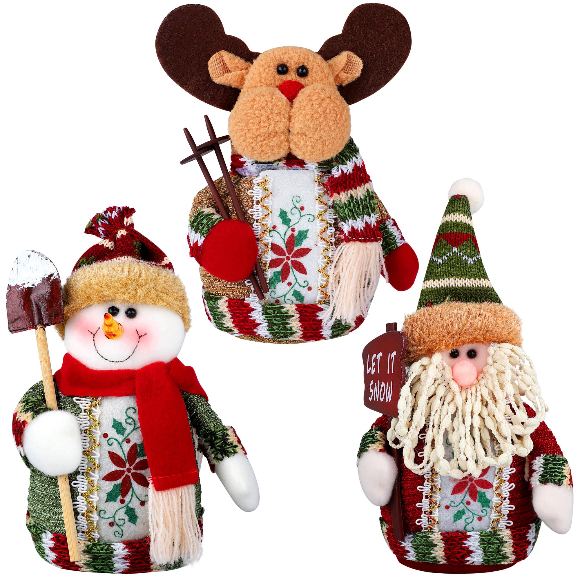 Aodaer 3 Pack Christmas Sitting Plush Doll Santa Snowman Reindeer Table ...