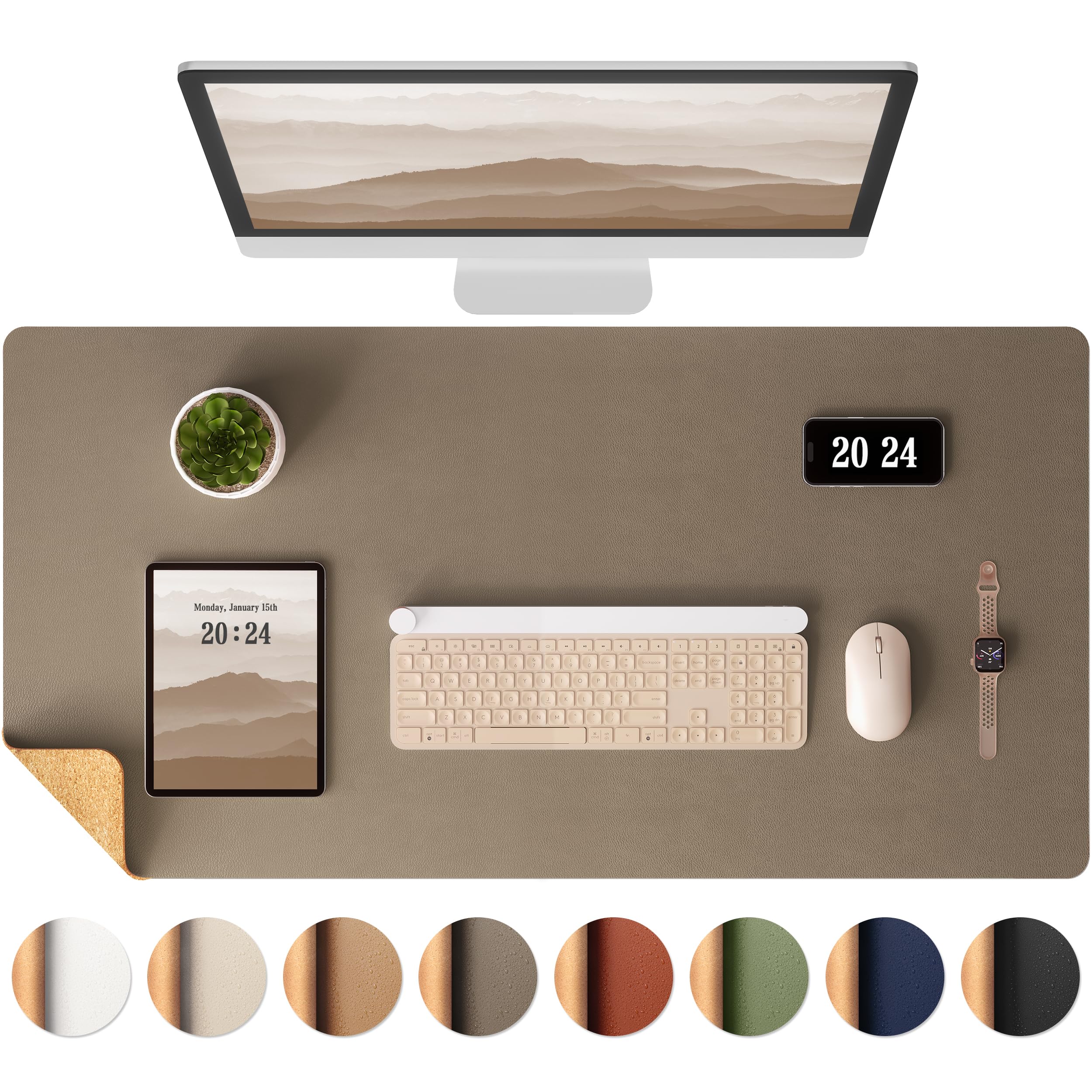 Amazon.com : Aothia Dual-Sided Desk Pad - Leather Desk Mat, Natural ...