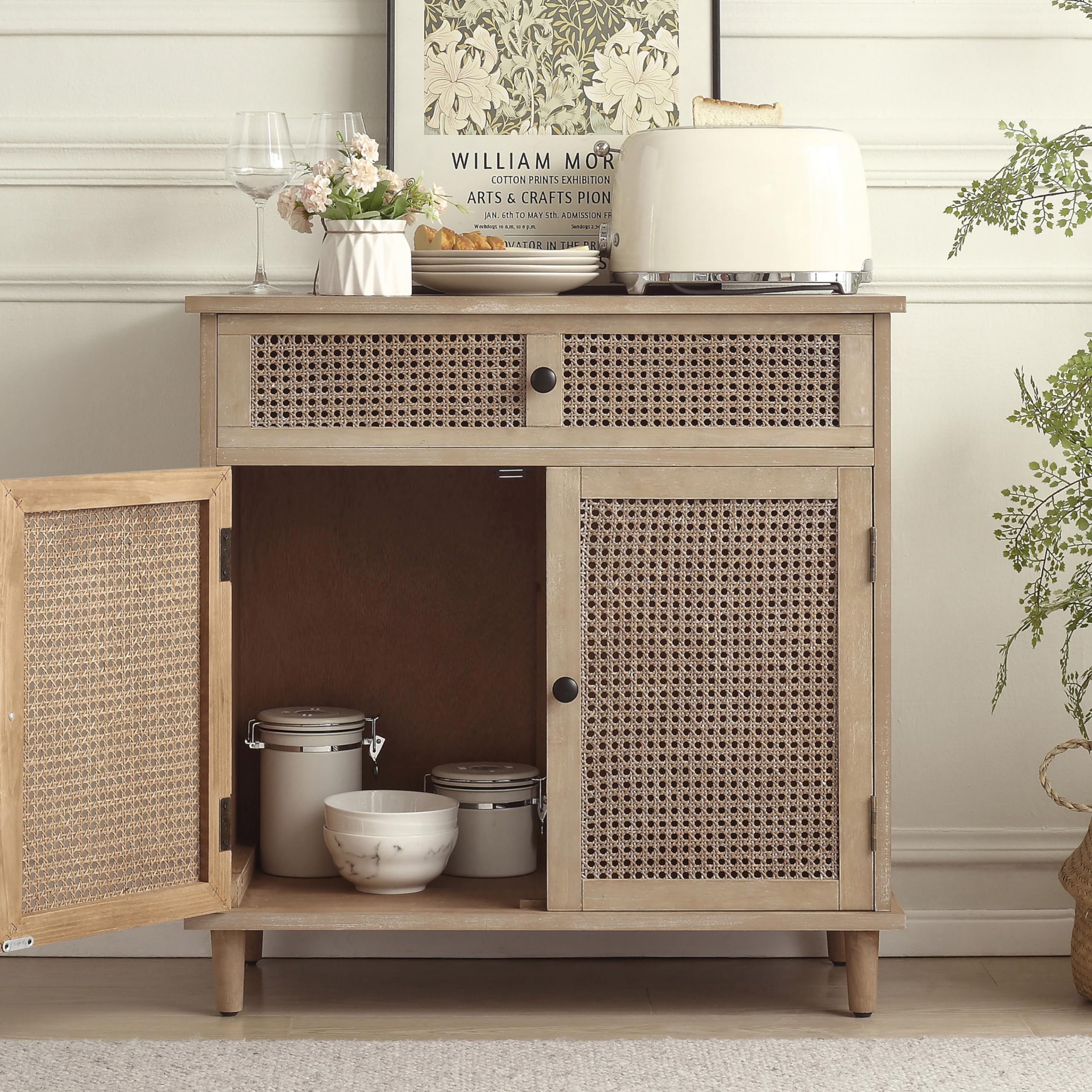 Amazon.com - Zouron Accent Cabinet with Woven Rattan Wicker Doors ...