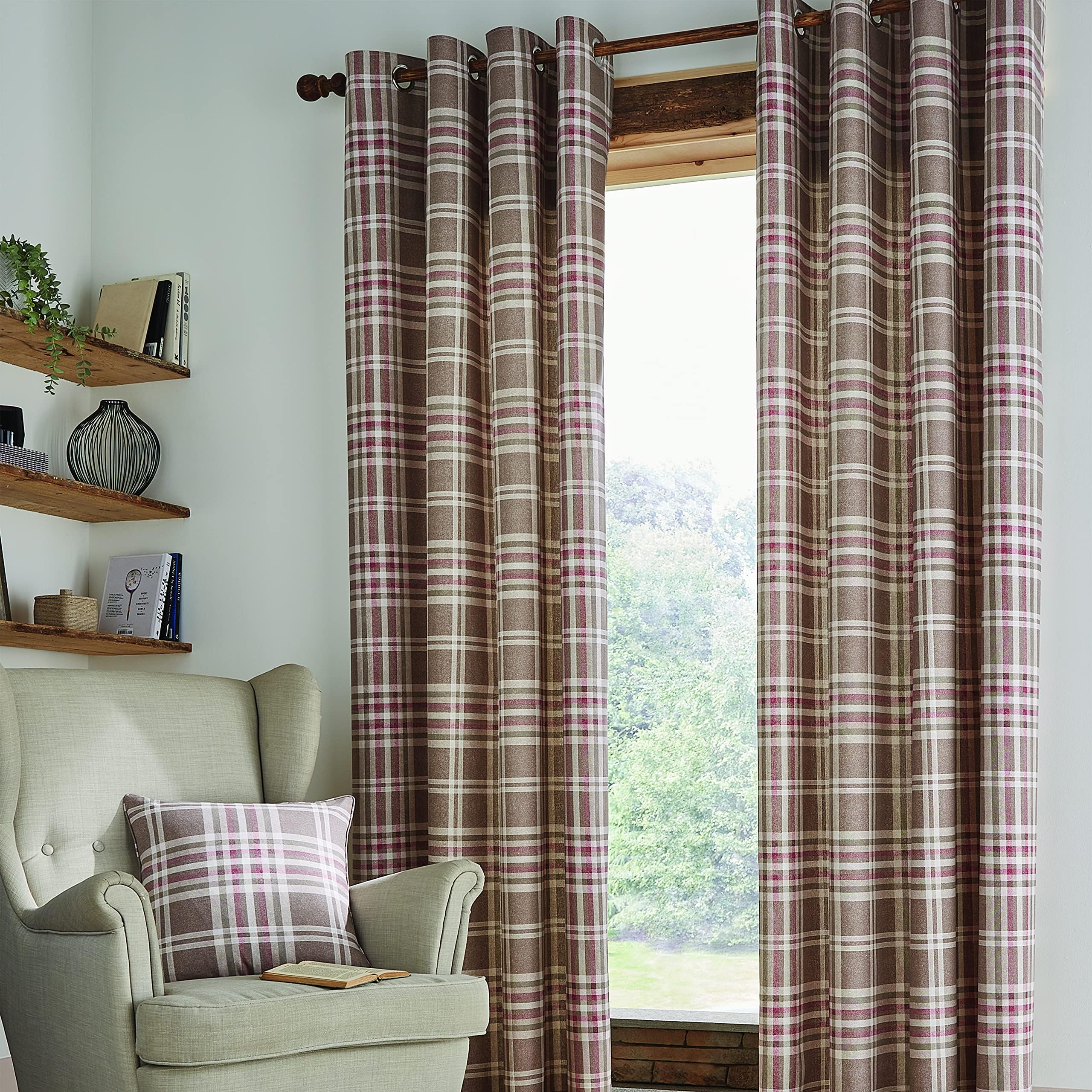 Fusion - Balmoral Check - 100 Percent Cotton Pair of Eyelet Curtains ...