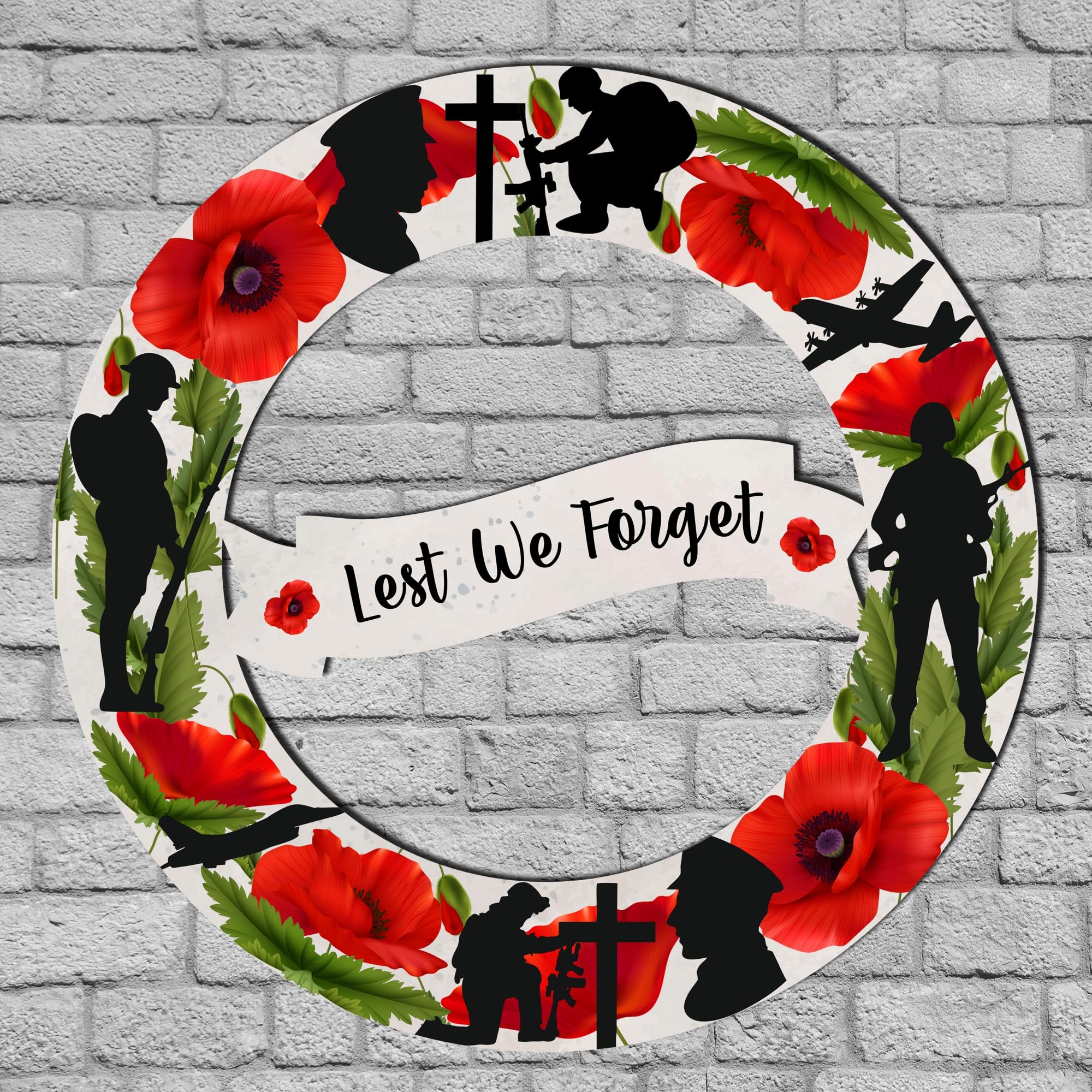 Wooden Printed 'Lest We Forget' Soldier and Poppy Wreath - Handcrafted ...